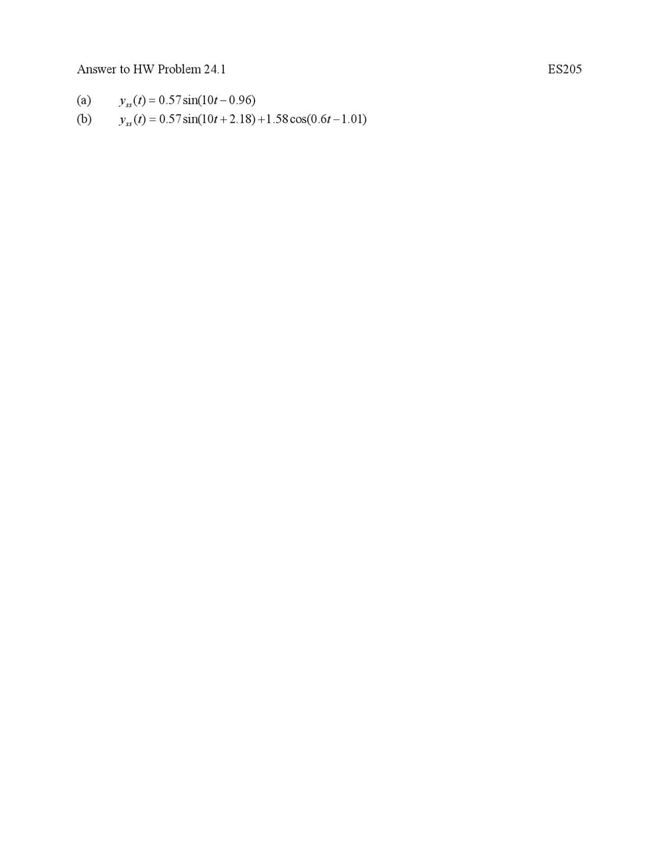 Homework Problems - Analysis & Design of Engineering System | ES 205 ...