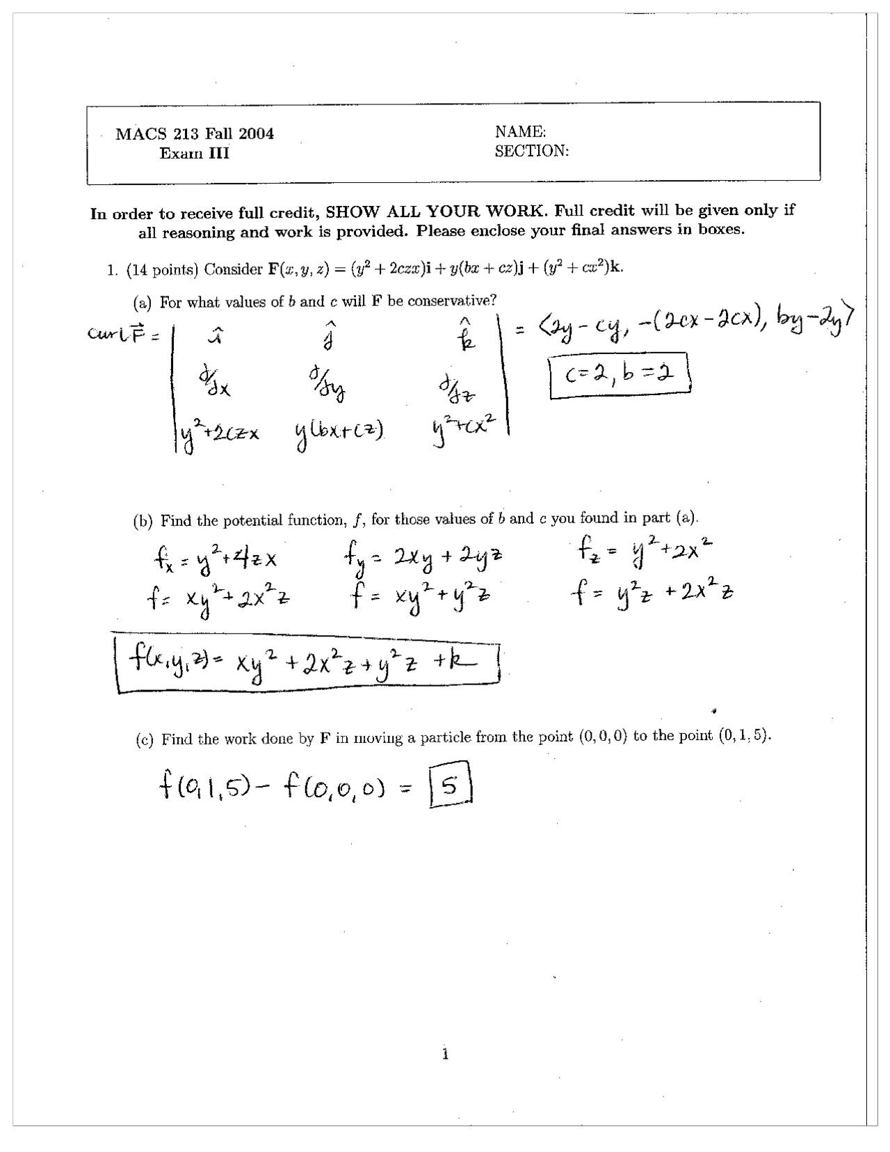 Exam 3 - Solved 7 Questions of Calculus for Science and Engineering ...