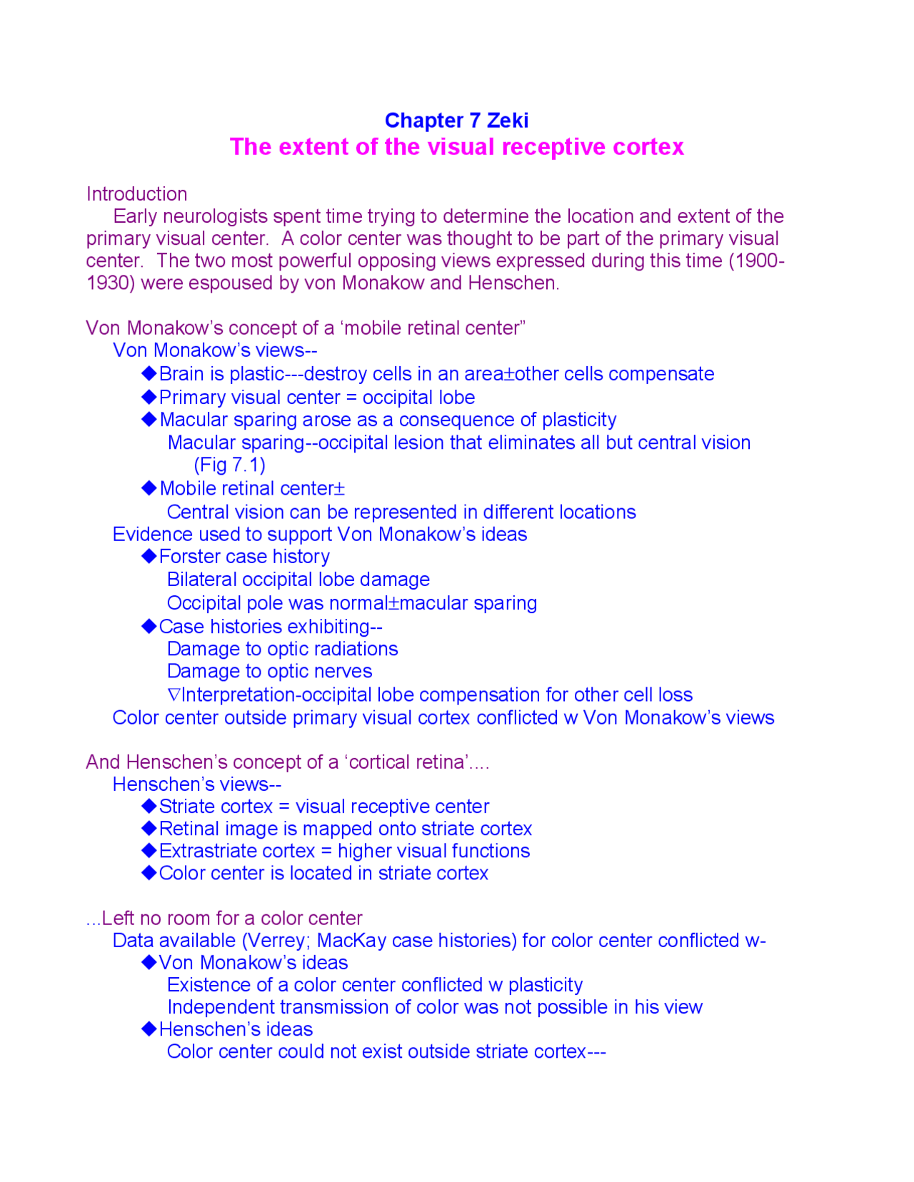 Notes On The Extent Of The Visual Receptive Cortex Bios 481 Docsity