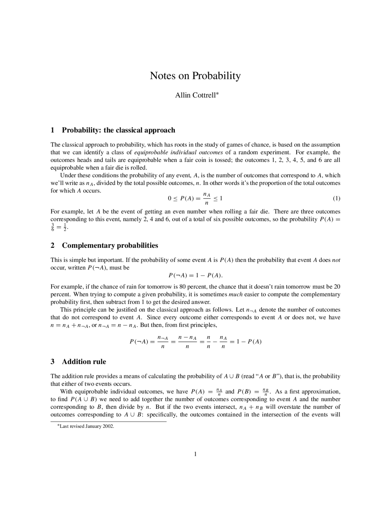 Probability Theory: Addition and Multiplication Rules - Prof. Allin ...
