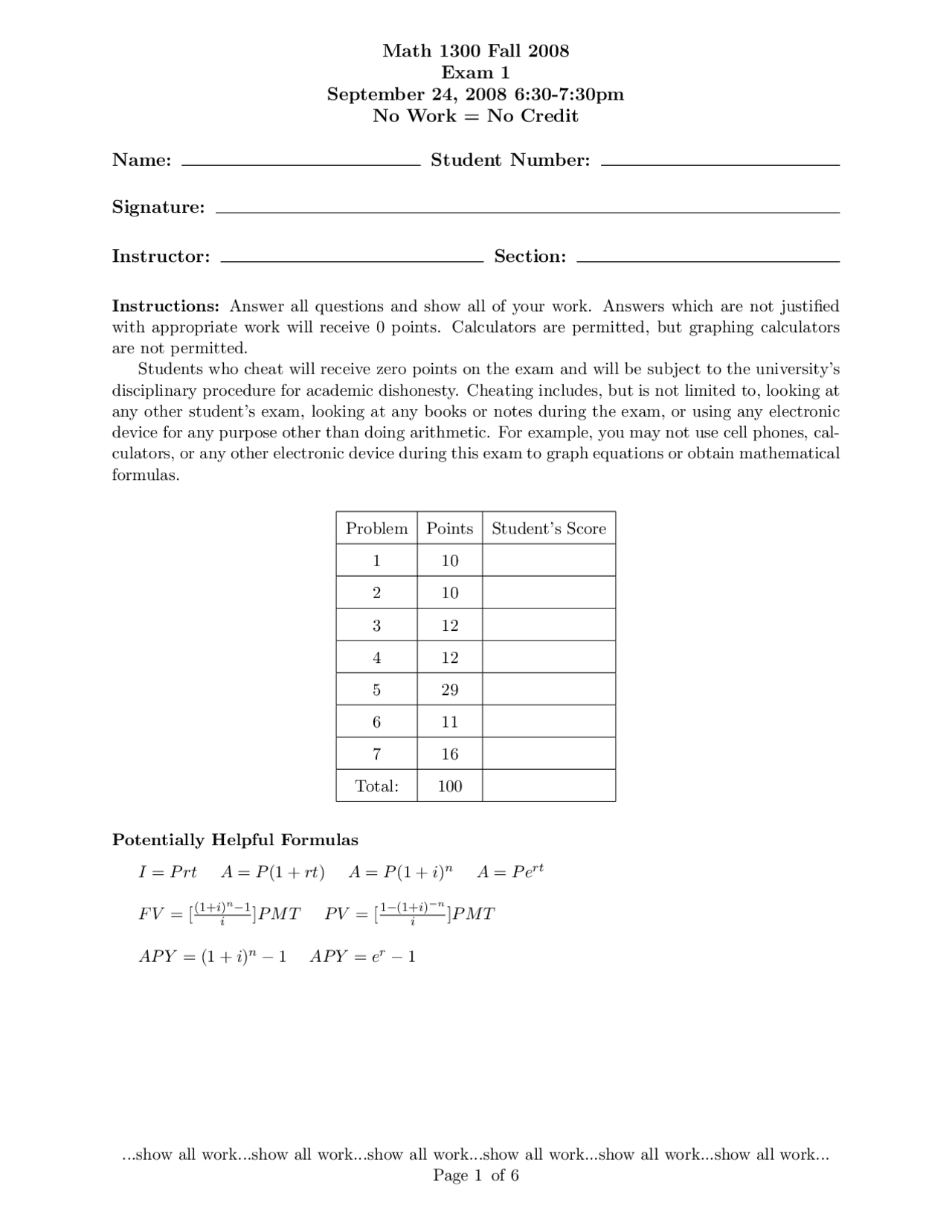 7 Problems With Solutions Finite Mathematics MATH 1300 Exams 7 Problems With Solutions Finite Mathematics MATH 1300 Exams