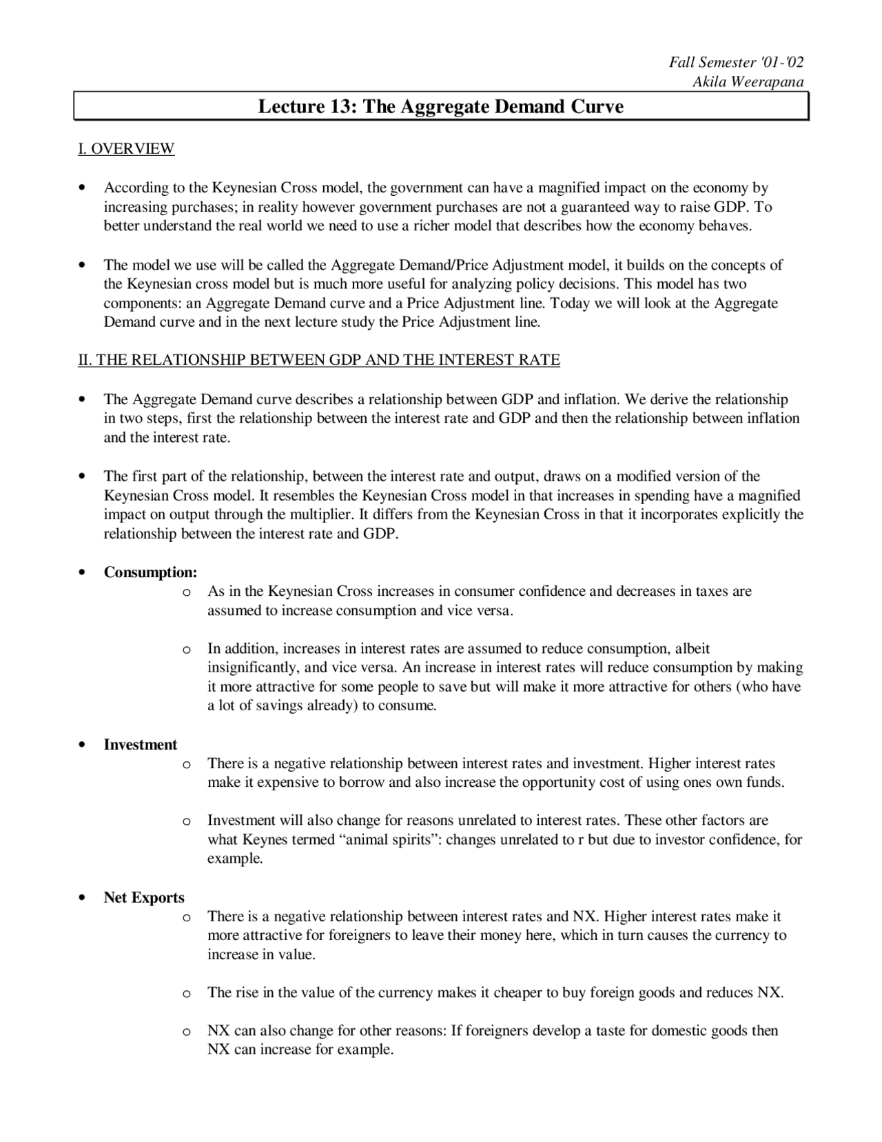 The Aggregate Demand Curve Lecture Notes Econ 102 Docsity