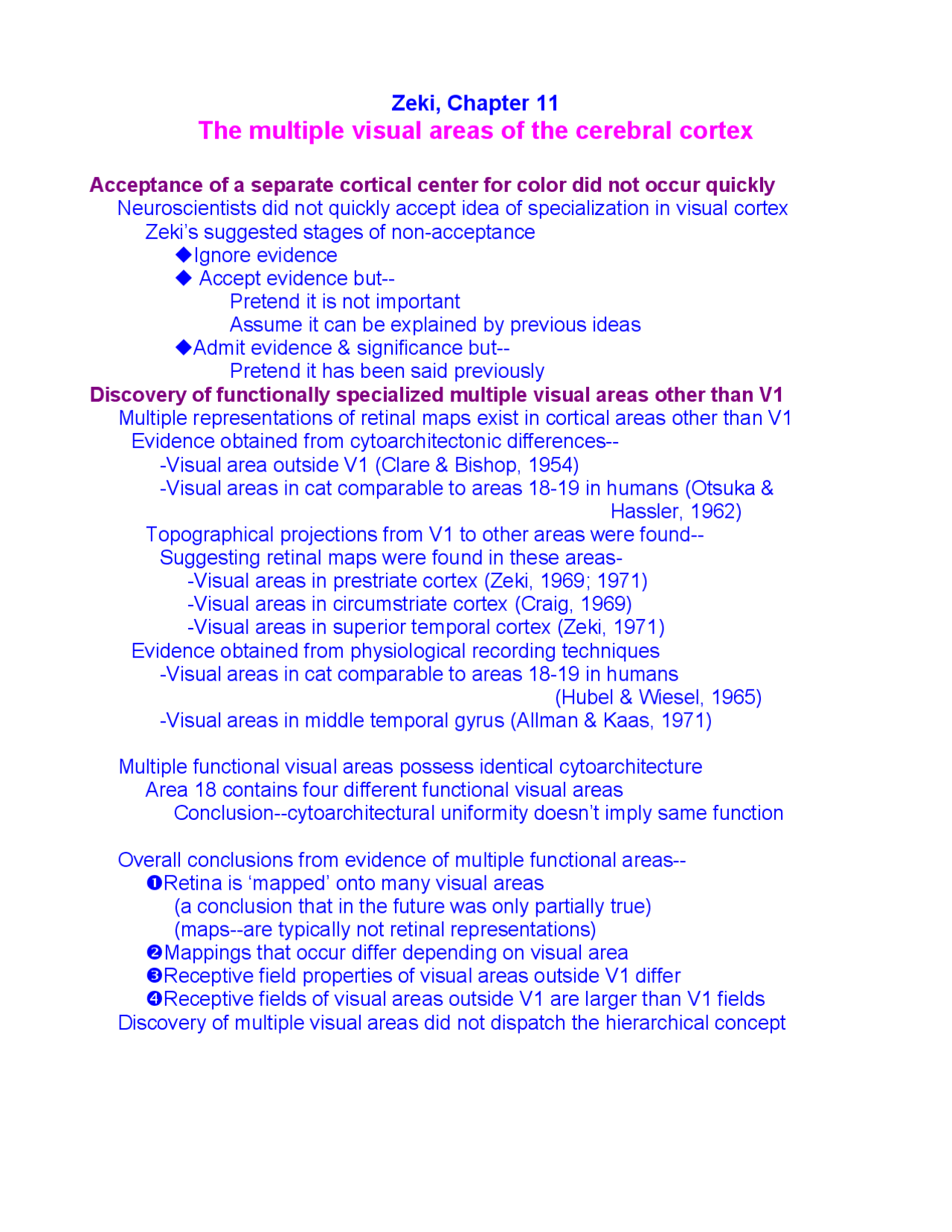 The Multiple Visual Areas Of The Cerebral Cortex Lecture Notes Bios