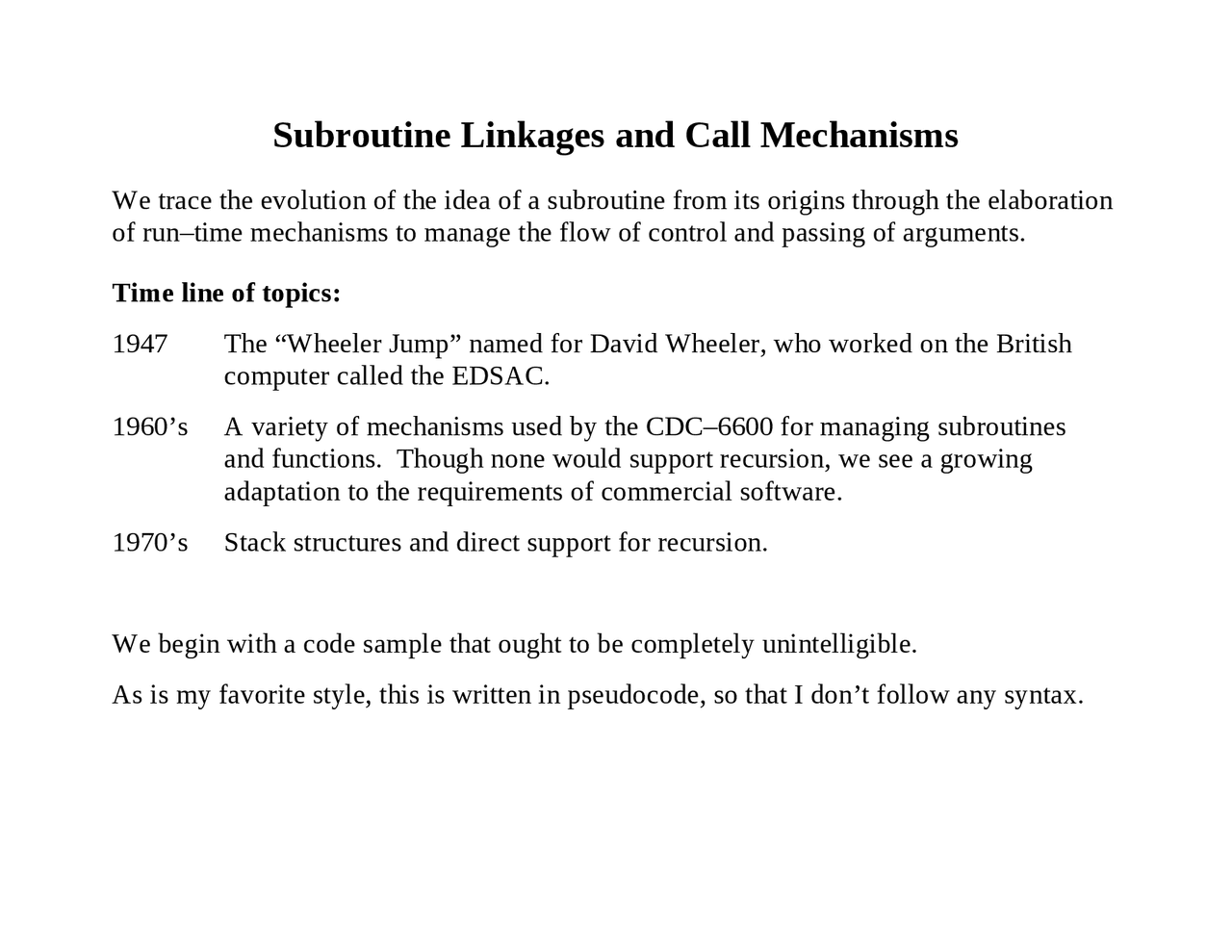Subroutine Linkages and Call Mechanisms | CPSC 5155U - Docsity