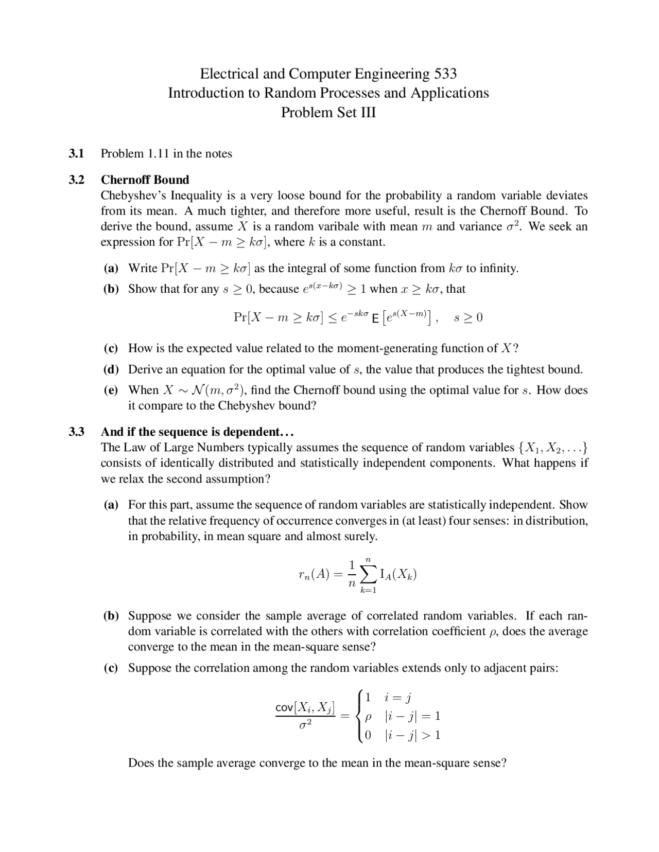 Problem Set Iii Introduction To Random Processes And Applications