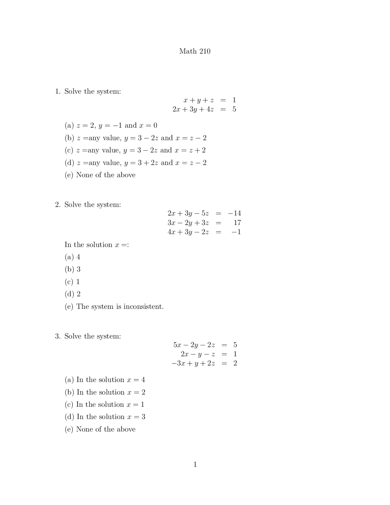 Exam Review Problems Finite Mathematics Math 210 Docsity