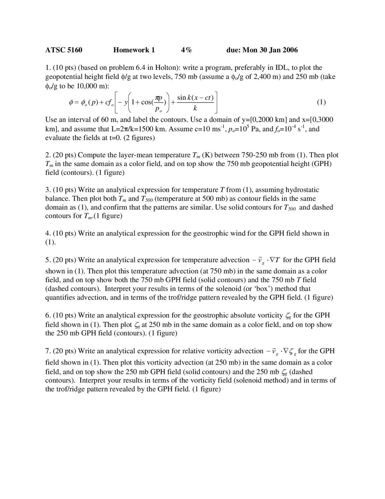 Homework 1 For Synoptic Meteorology Atsc 5160 Docsity