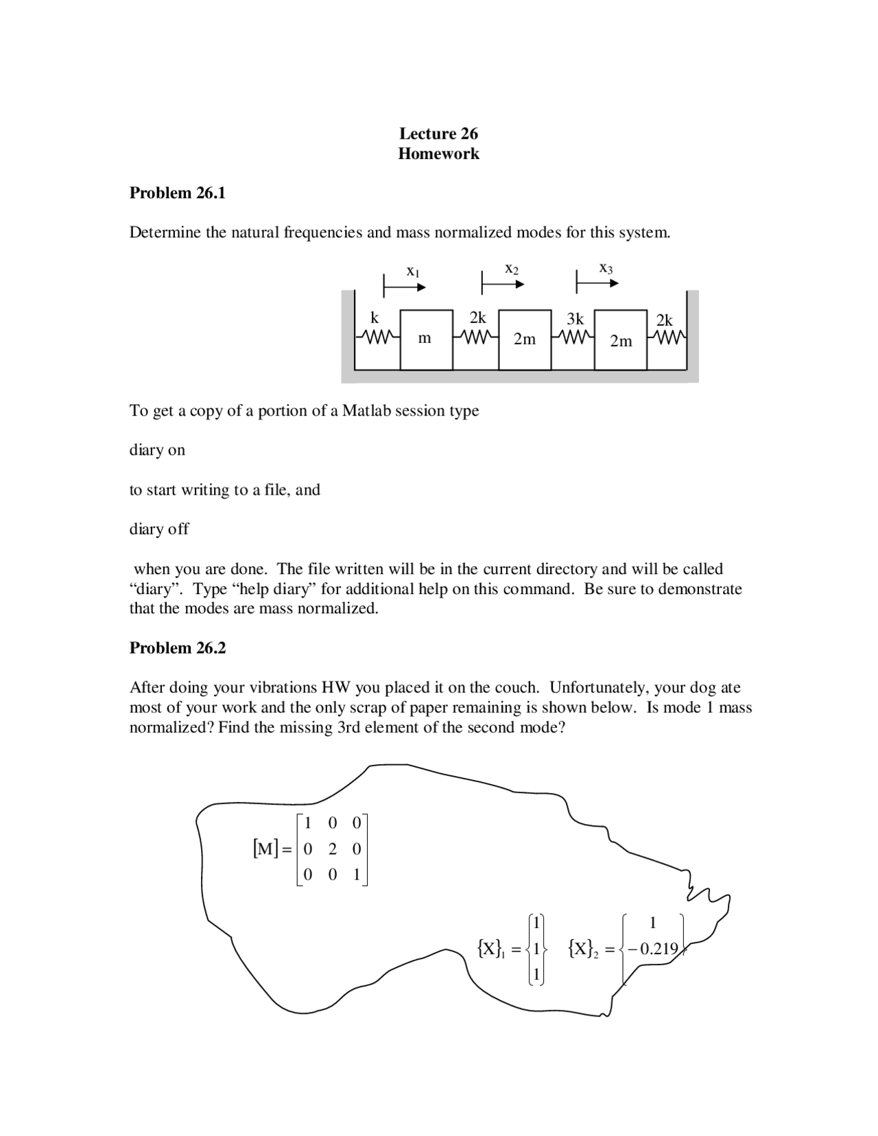 Vibration Analysis Homework Questions Em 406 Docsity