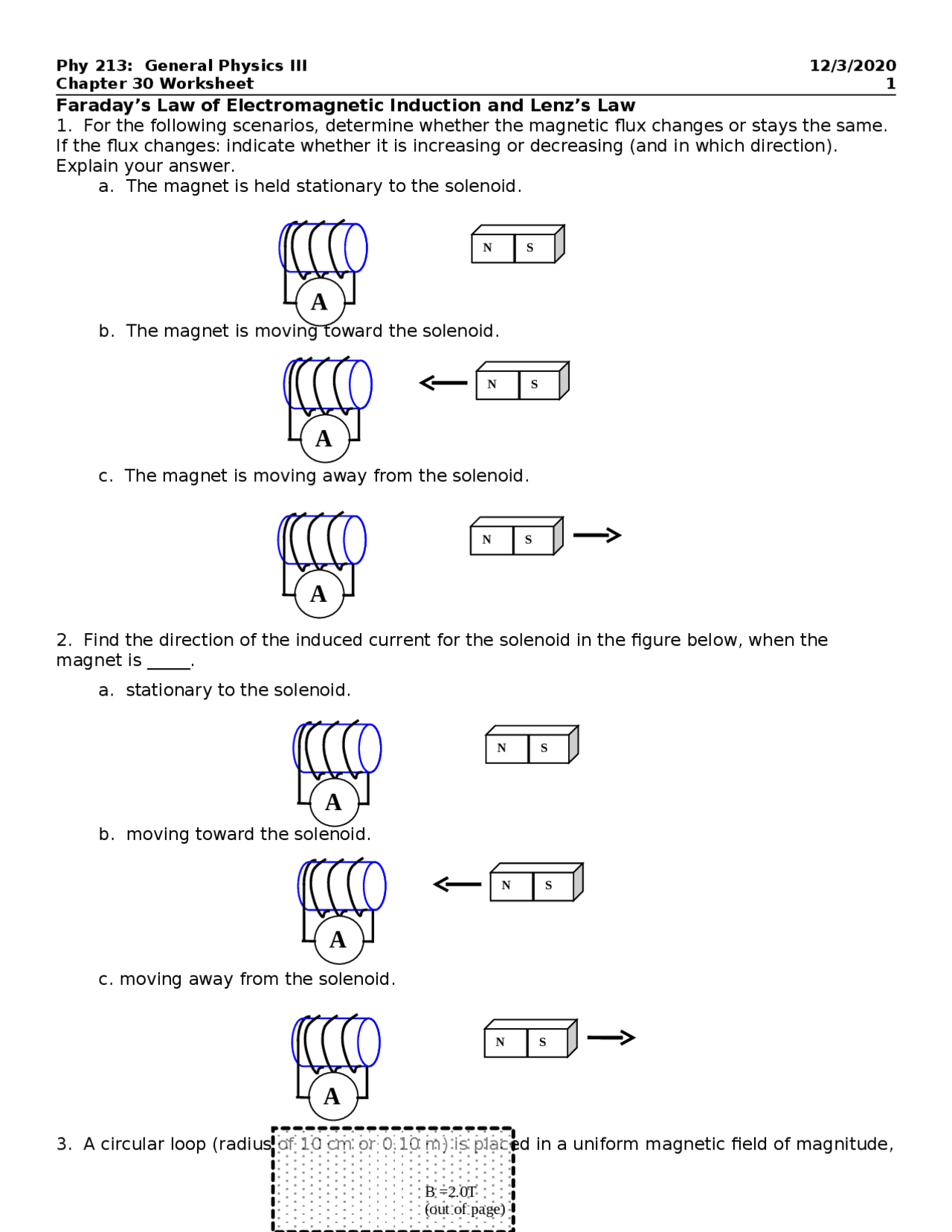 Worksheet on Faraday's Law - General Physics (Calculus) | PHY 213 ...