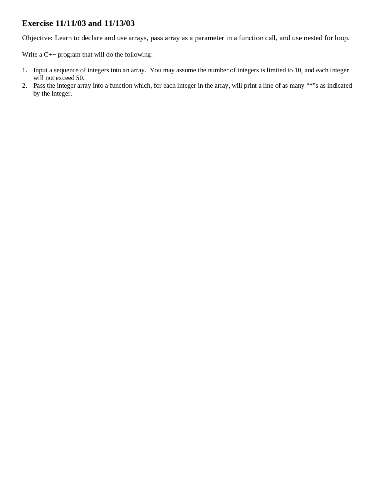 Exercise Programming And Problem Solving I Cecs 174 Docsity