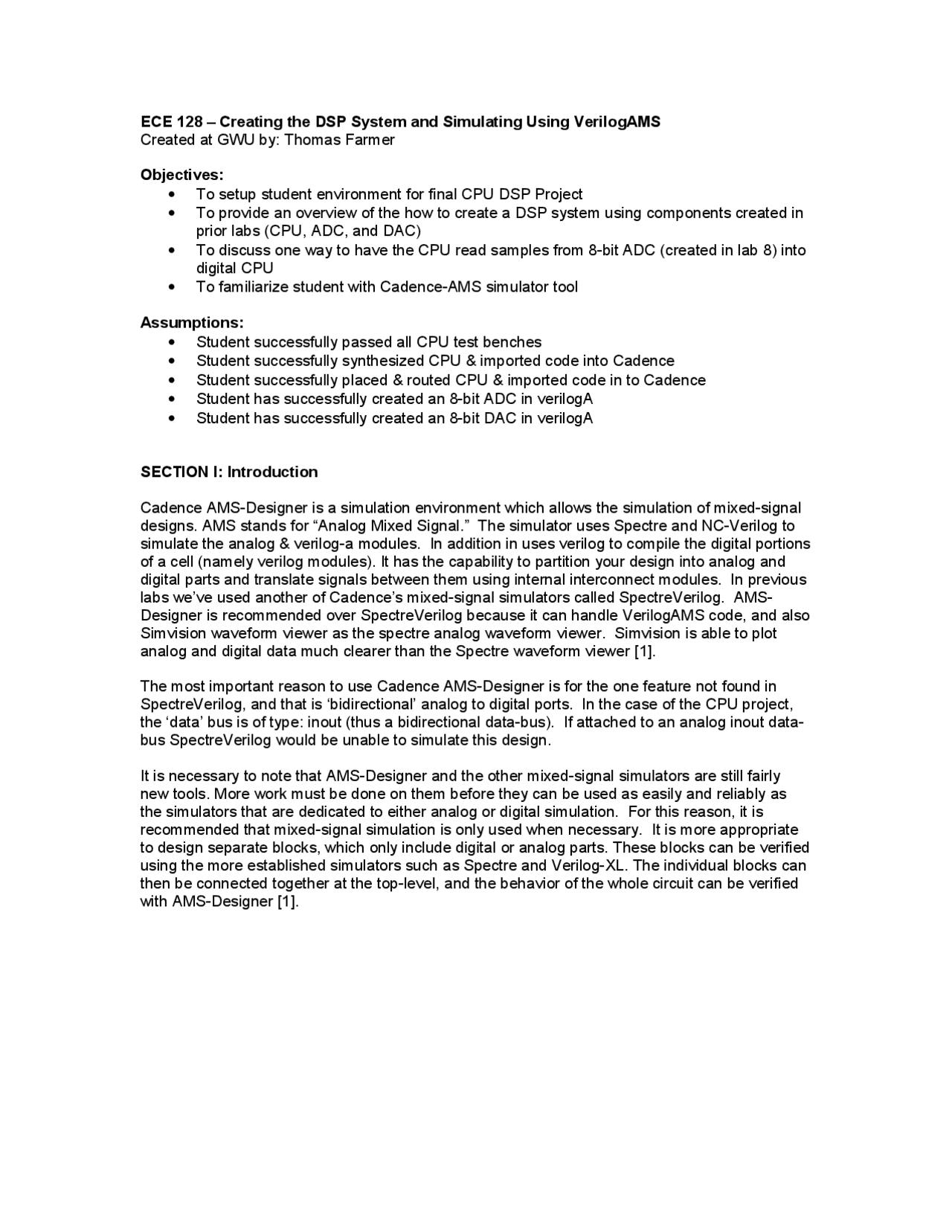 Creating The Dsp System And Simulation Using Verilog Ams Ece 128
