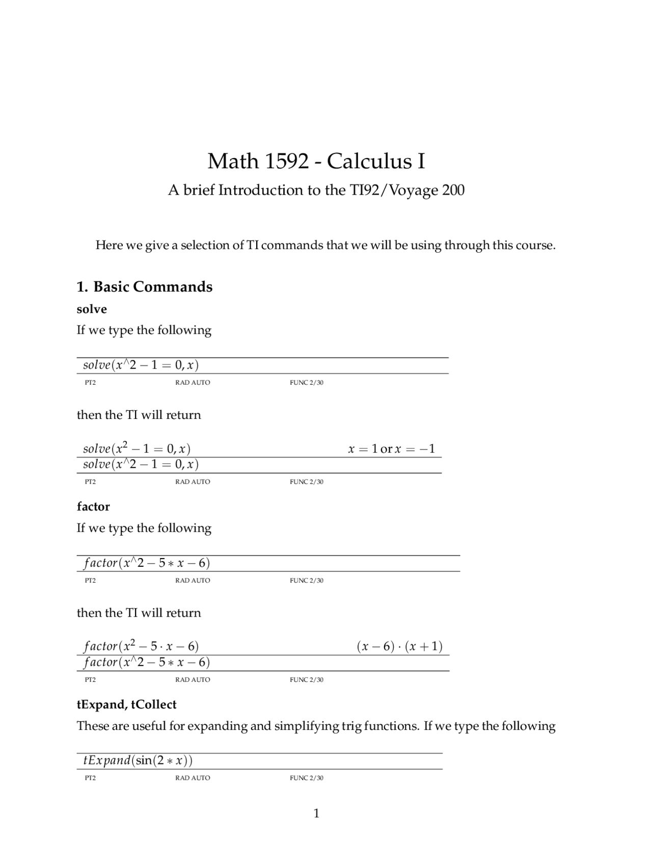A brief Introduction to the TI92 and Voyage 200 - Notes | MATH 1592 ...