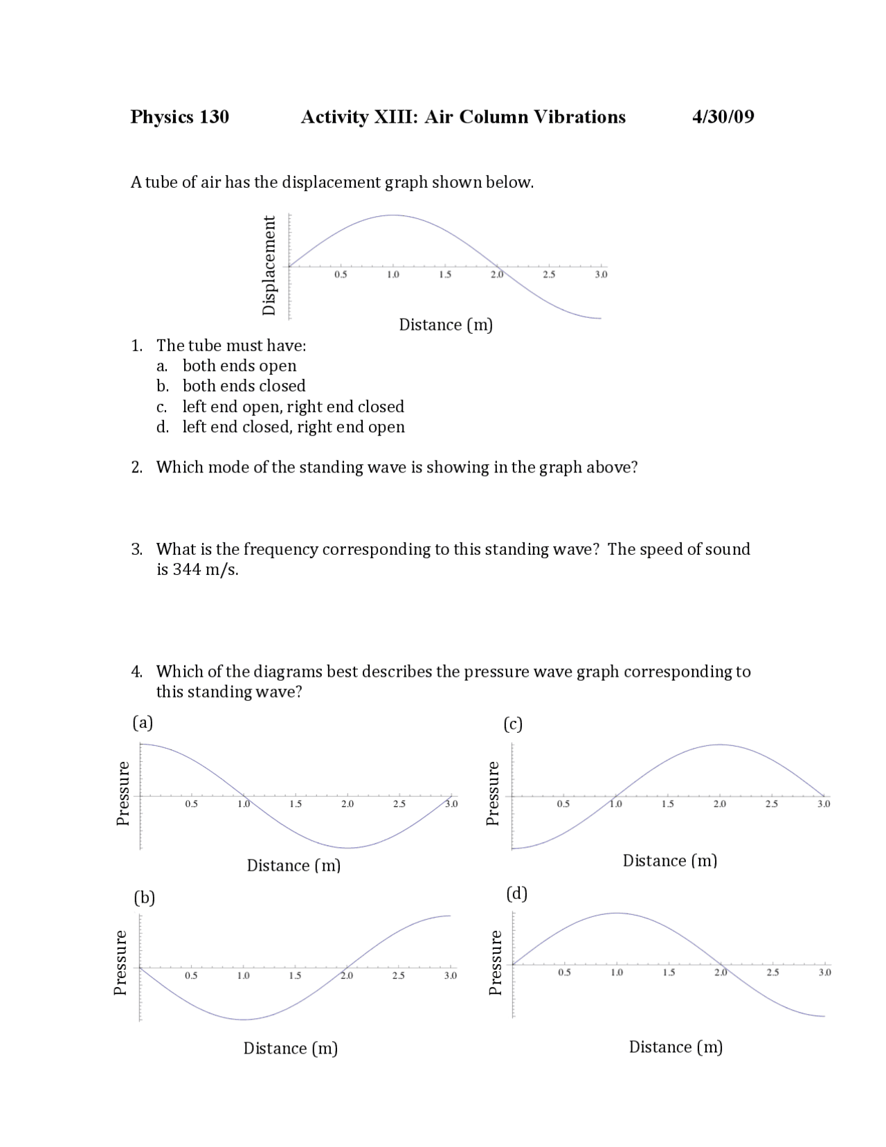 4 Questions On Air Column Vibrations Acoustics Phys 130 Docsity