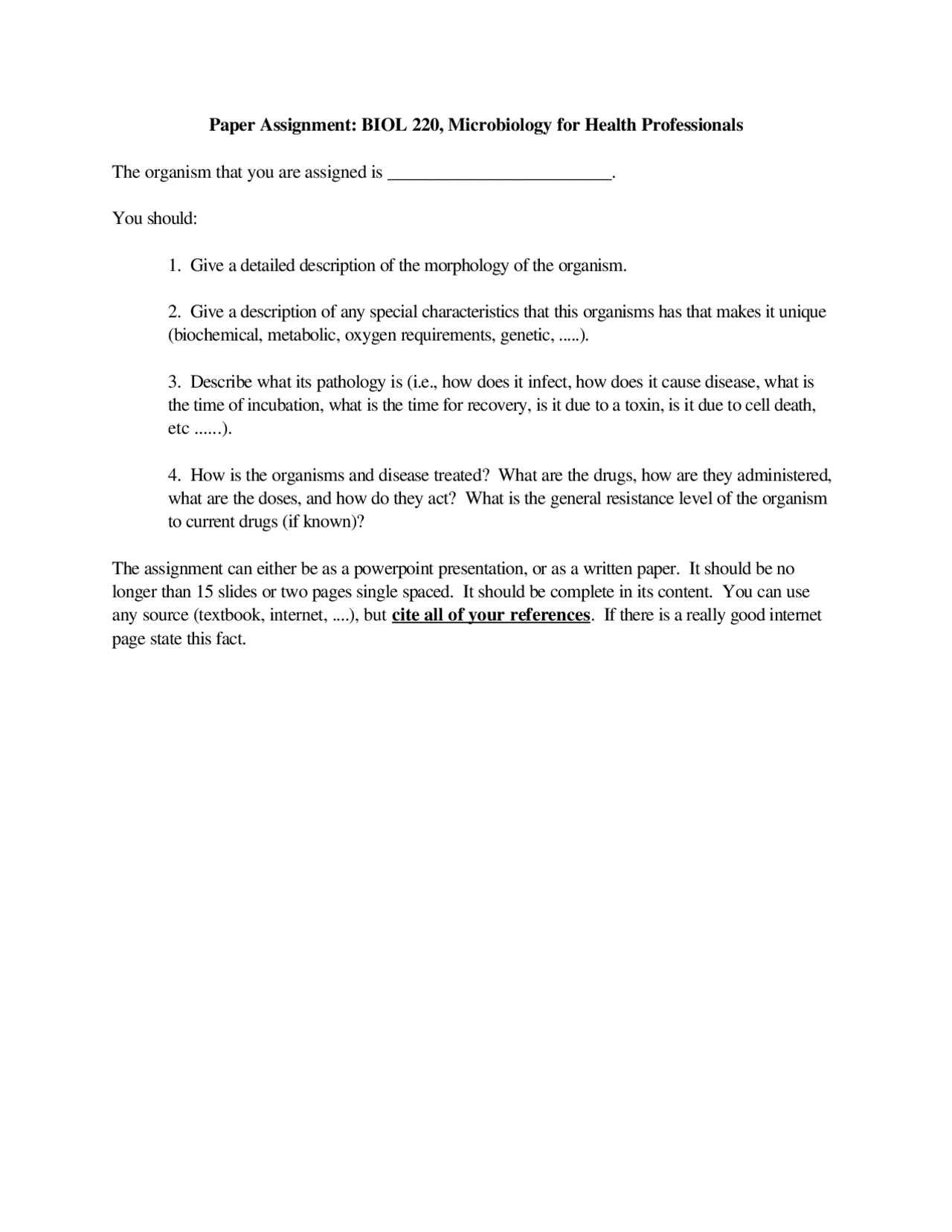 Paper Assignment - Microbiology for Health Professionals | BIOL 220 ...