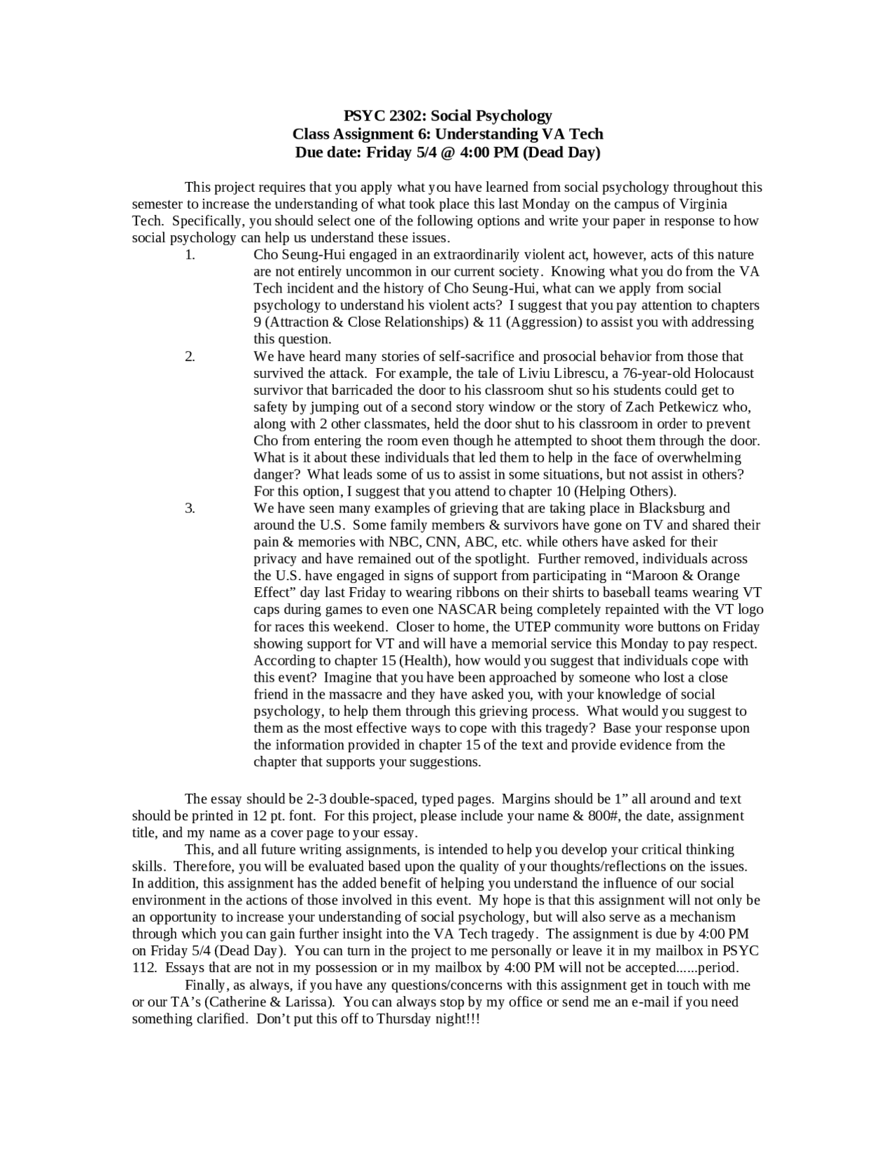 Understanding the Virginia Tech Tragedy through Social Psychology: A ...