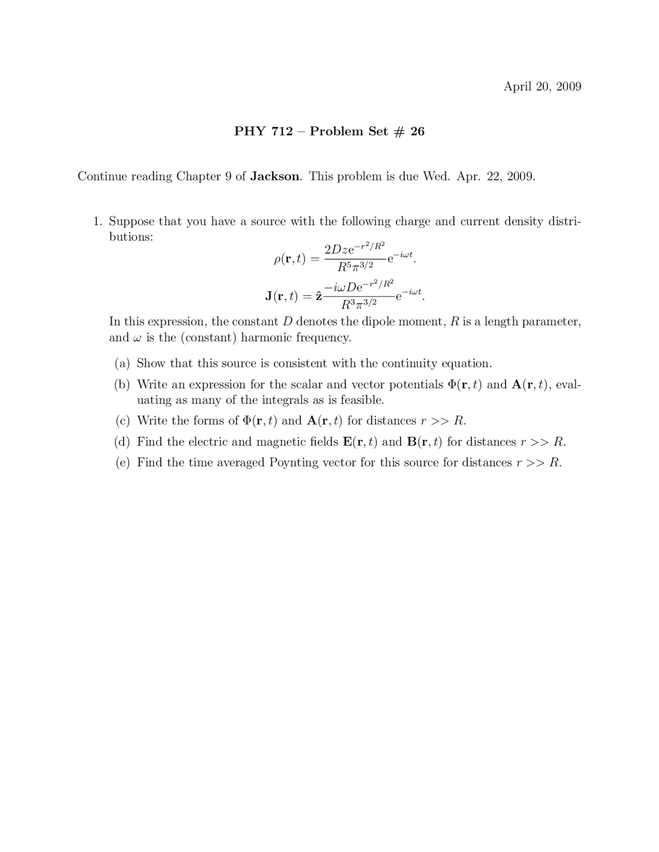 5 Questions On Electromagnetism Assignment Phy 712 Docsity