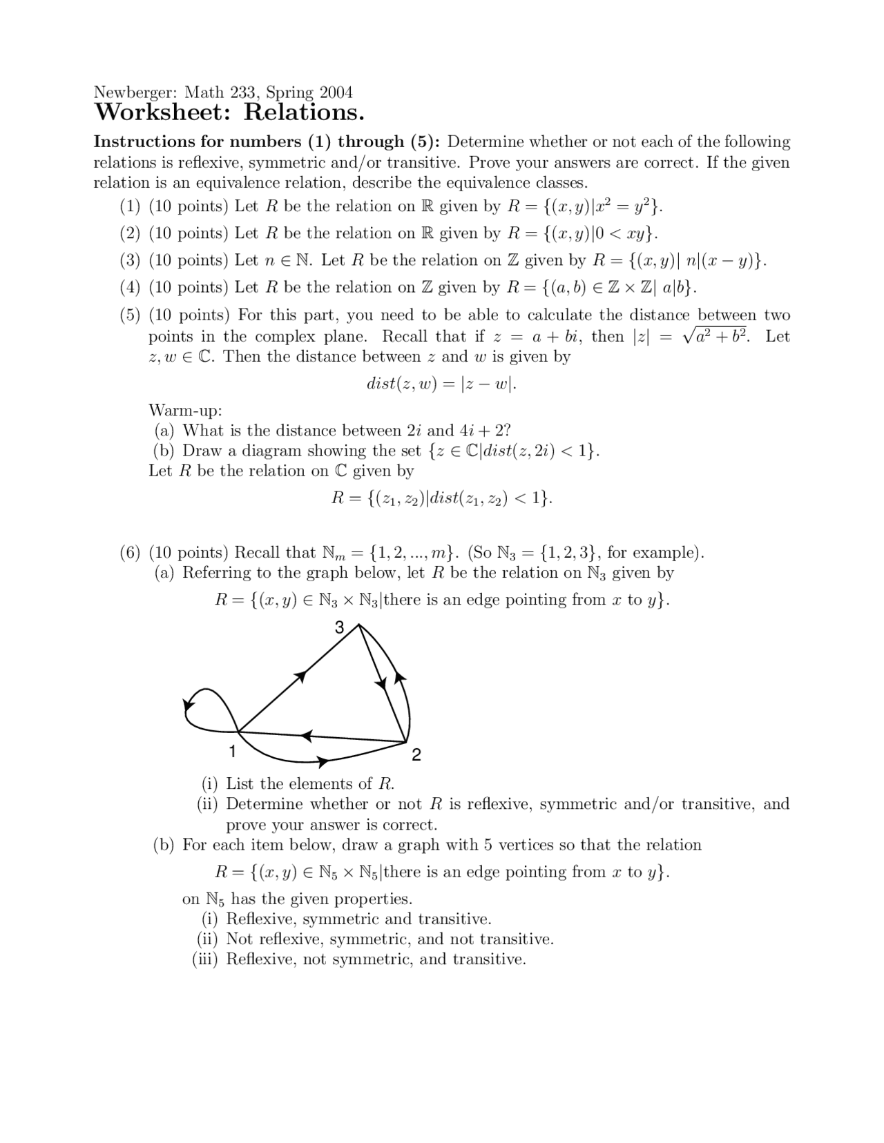 Fundamental Concepts for Advanced Mathematics - Worksheet: Relations ...