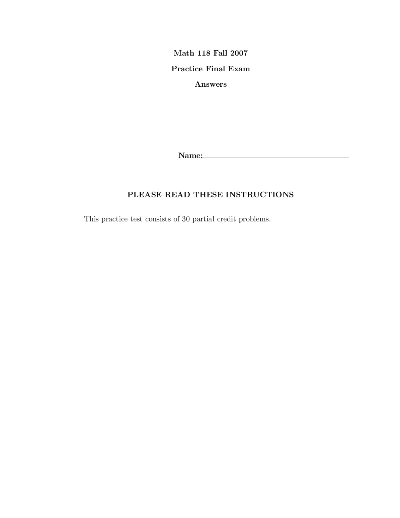 Practice Final Paper With Answers Finite Mathematics Math Docsity