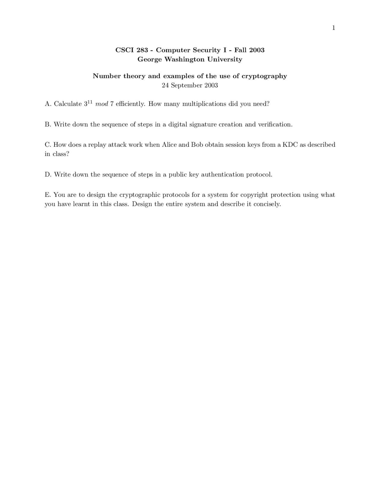 Number Theory And Examples Of The Use Of Cryptography Csci 283 Docsity