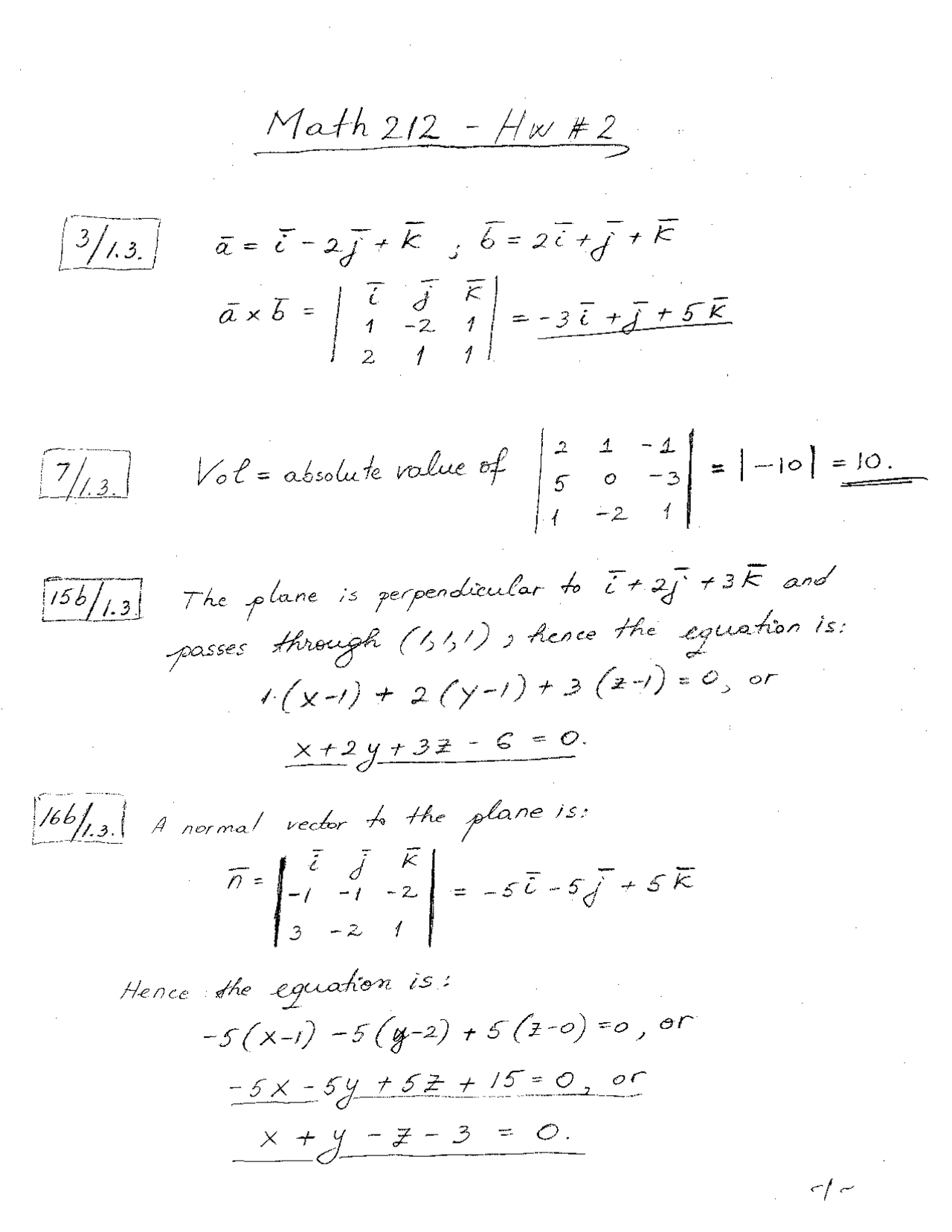 Handwritten Assignment 2 with Solution for Multivariable Calculus | MATH 212 - Docsity