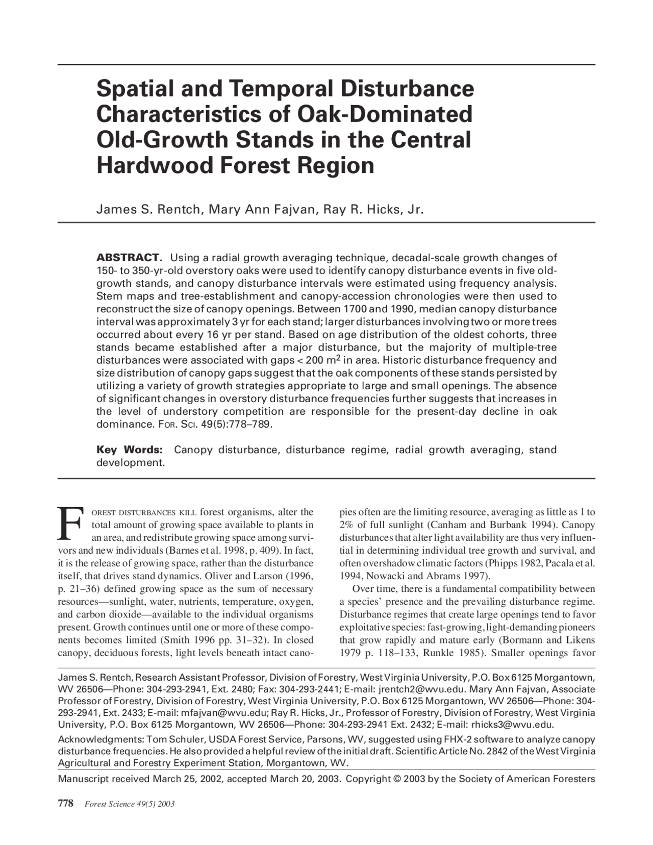 Spatial and Temporal Disturbance Characteristics of Oak-Dominated Old ...