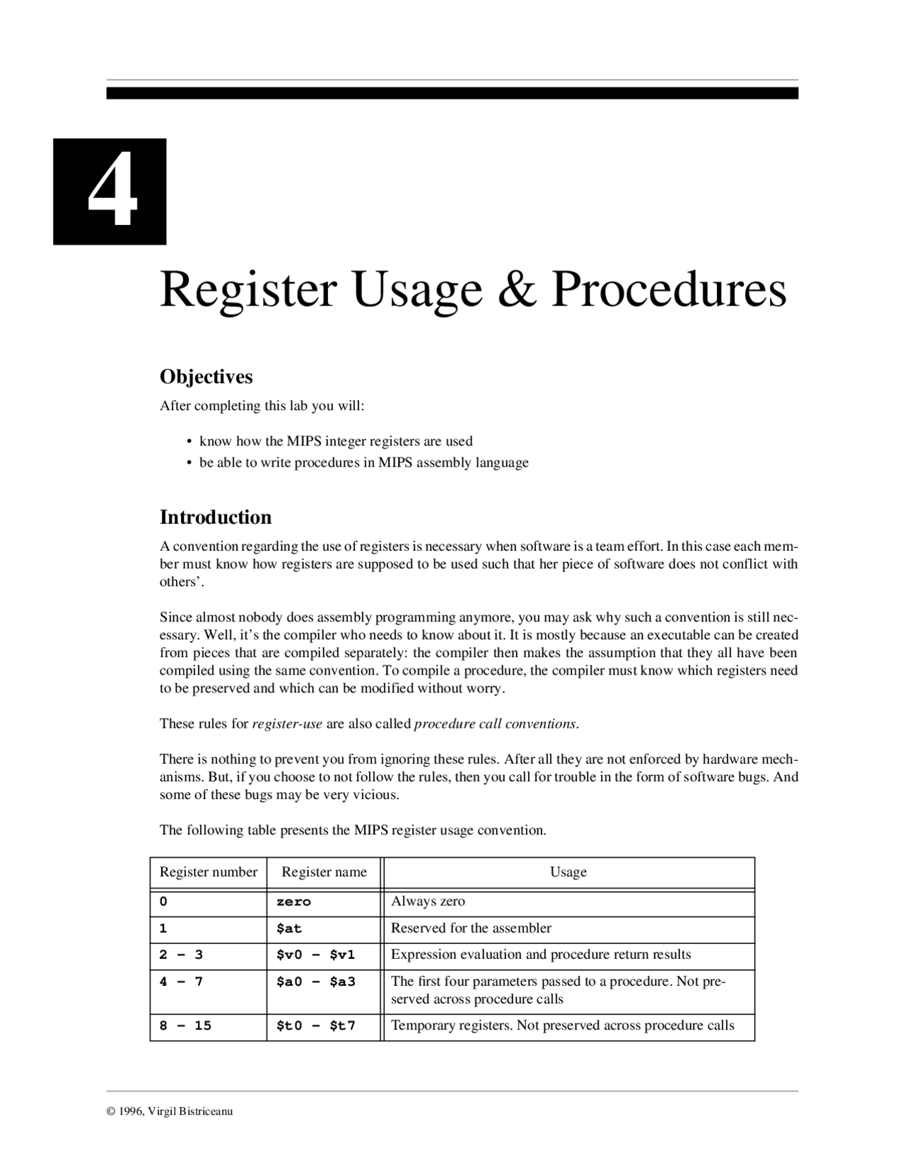 Register Usage And Procedures Laboratory 4 Cs 402 Docsity 