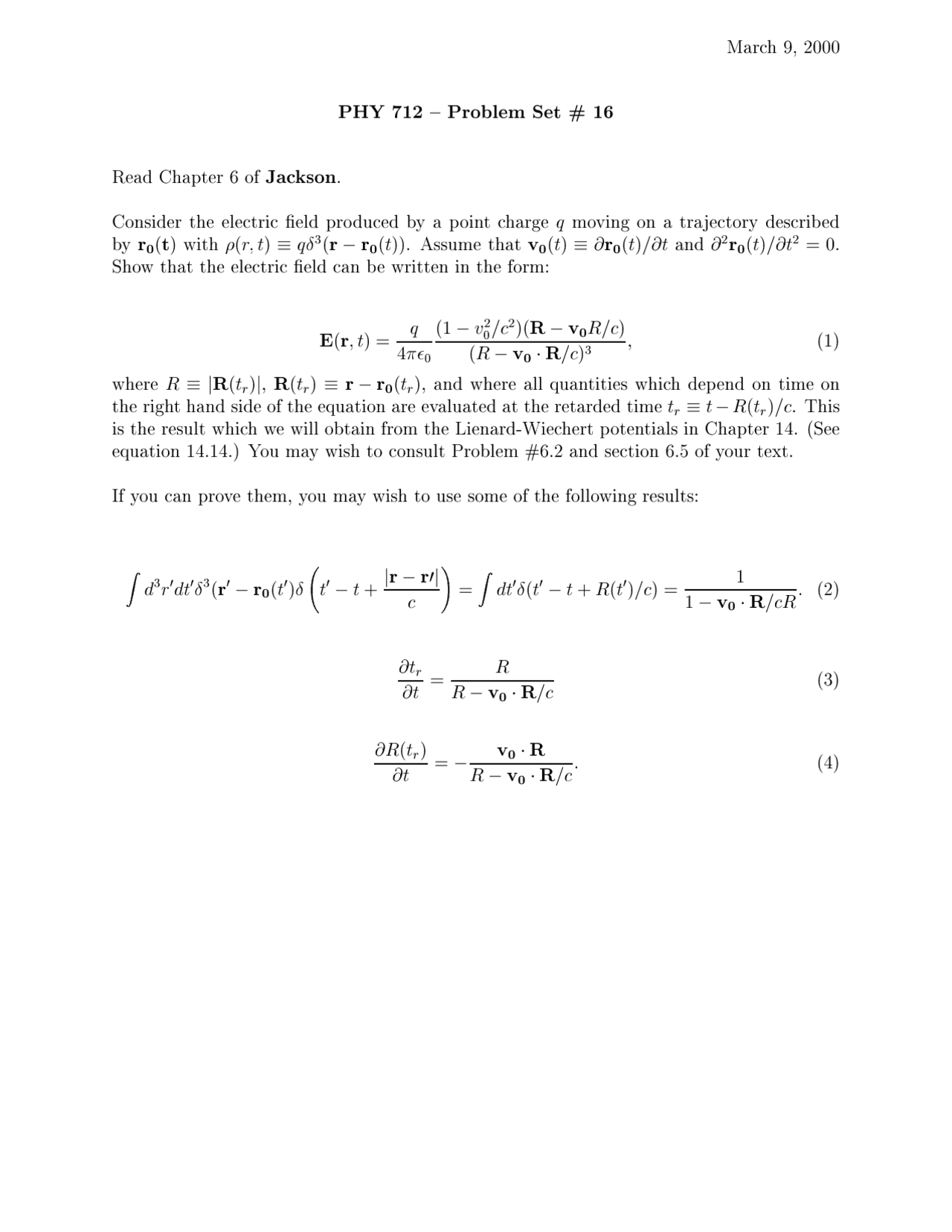 Question On Electromagnetism Problem Set 16 Phy 712 Docsity