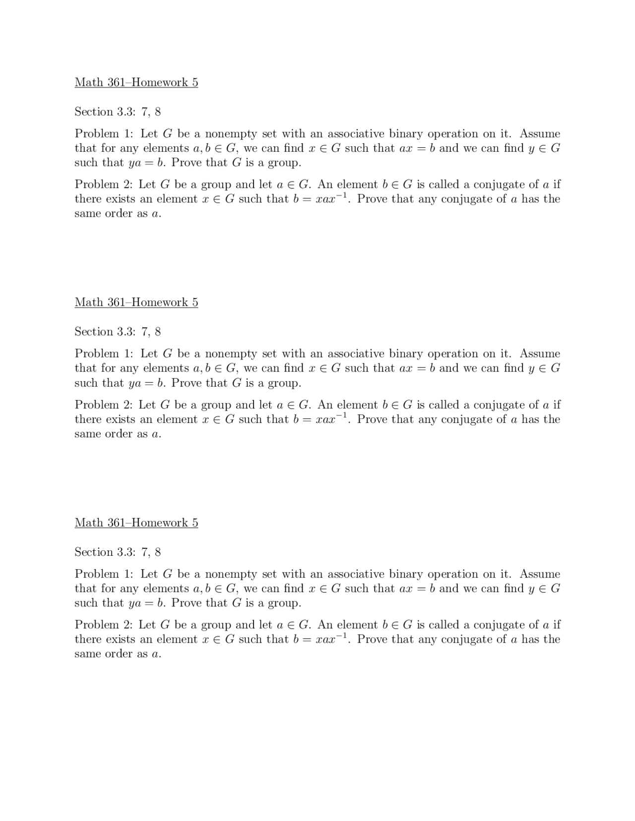 Assignment 5 Questions Modern Algebra I Math 361 Docsity