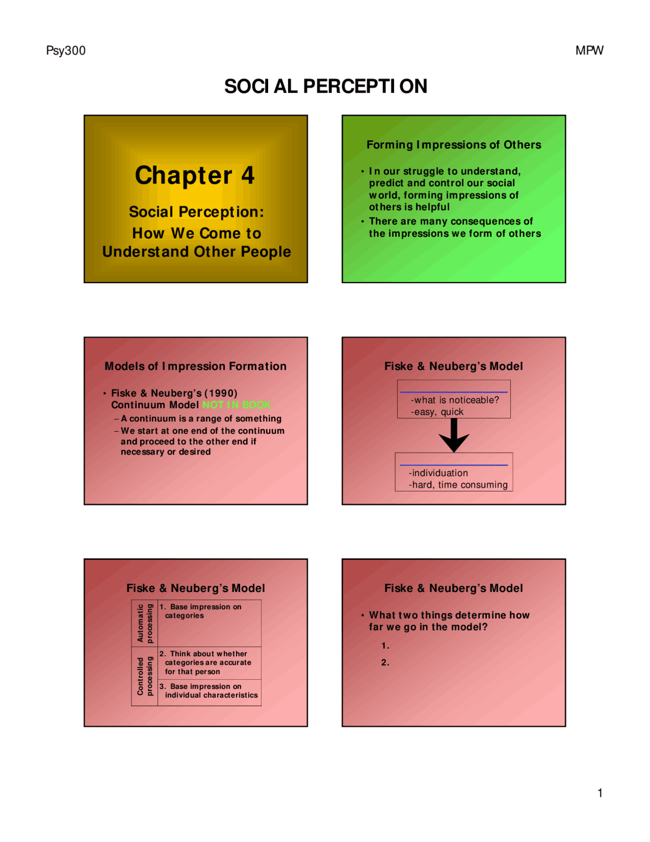 Social Perception Lecture Slides Psy 300w Docsity