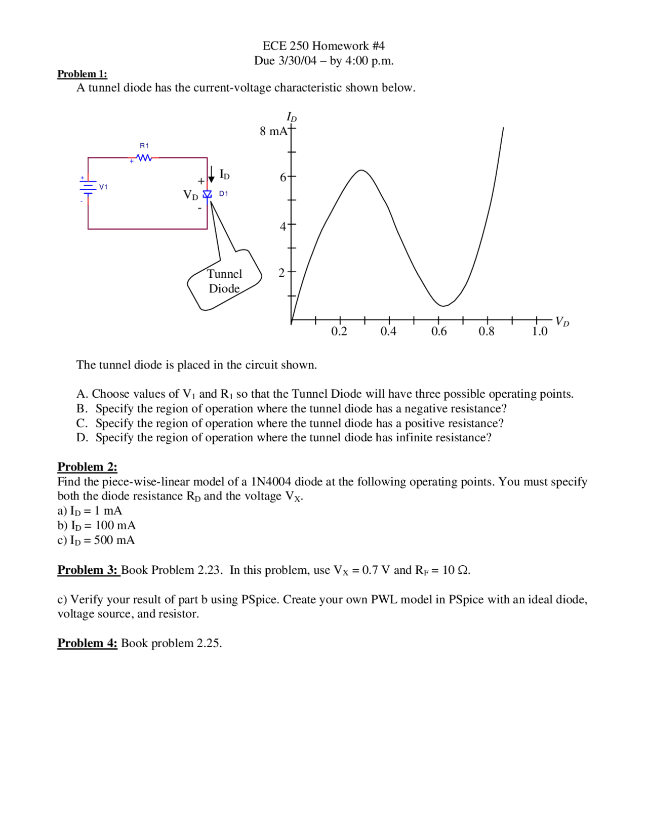 Homework 4 Practice Problems On Electronic Device Modeling Ece 250