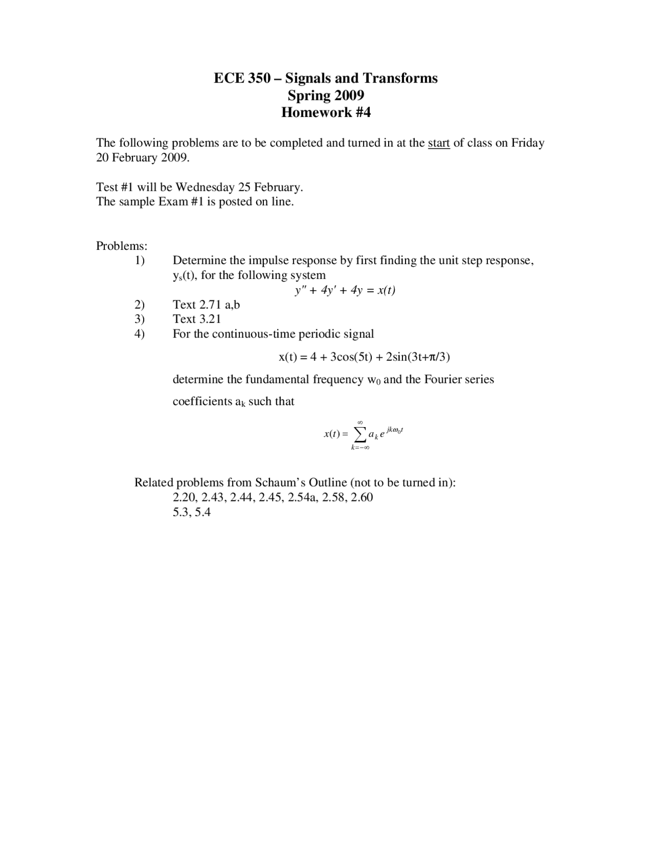 Problems On Signals And Transforms Homework 4 Ece 350 Assignments
