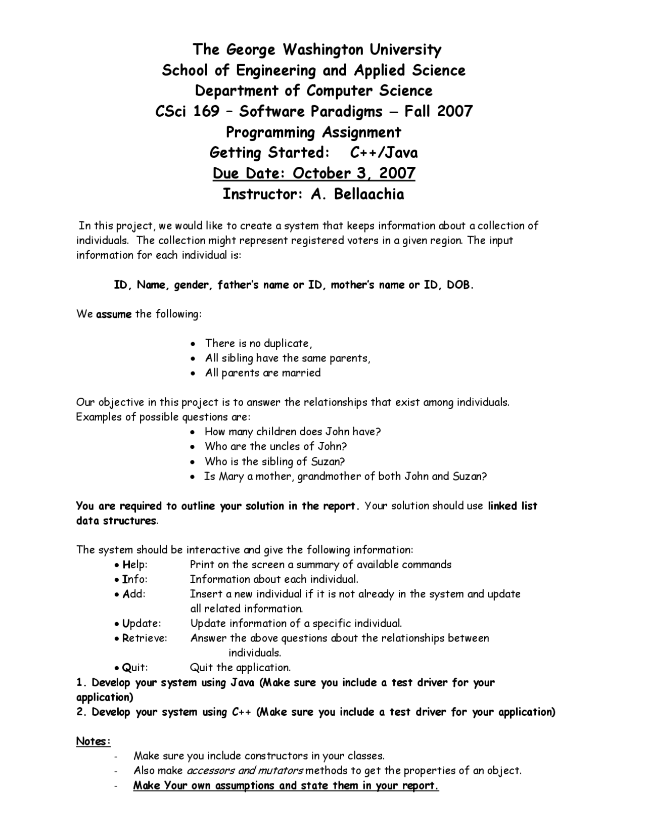 Programming Assignment Software Paradigms Csci 169 Docsity