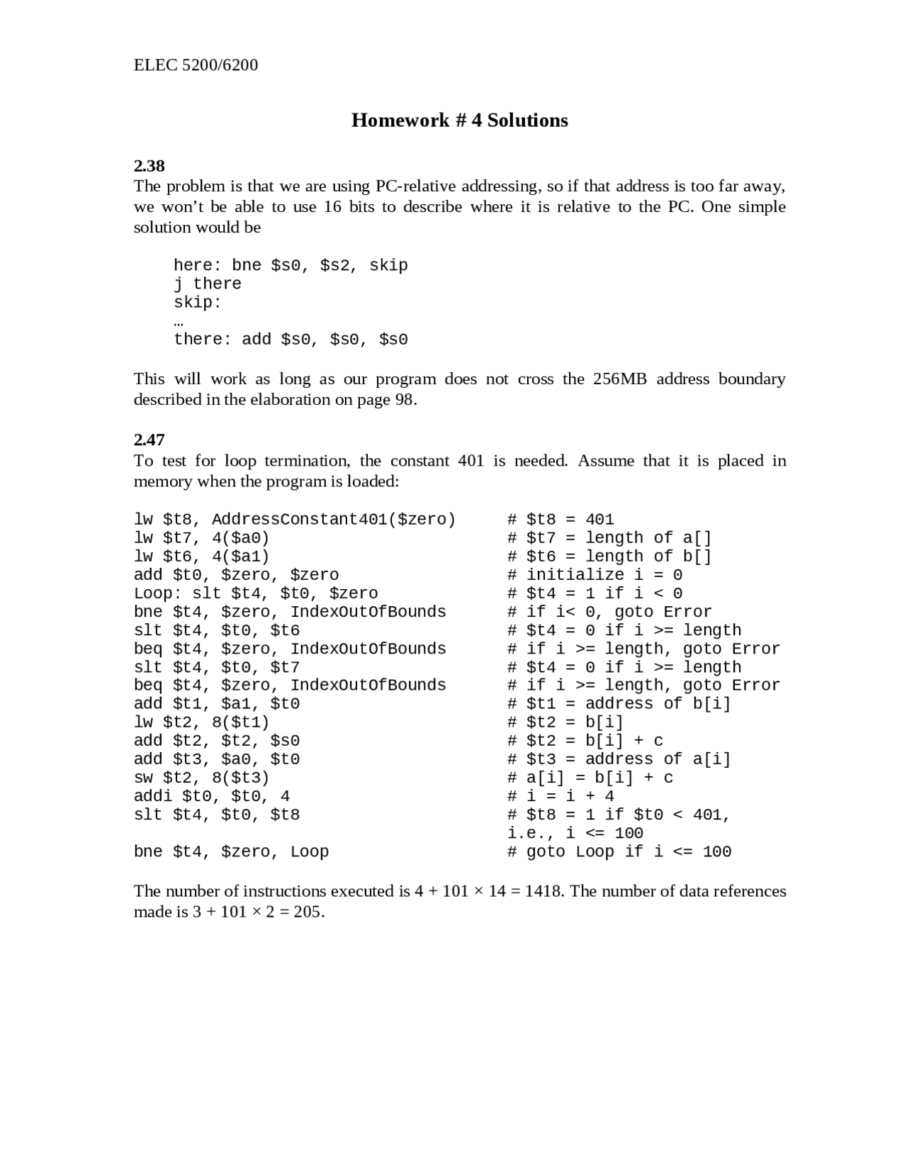 Homework 4 Solutions Computer Architecture And Design Elec 5200 Docsity