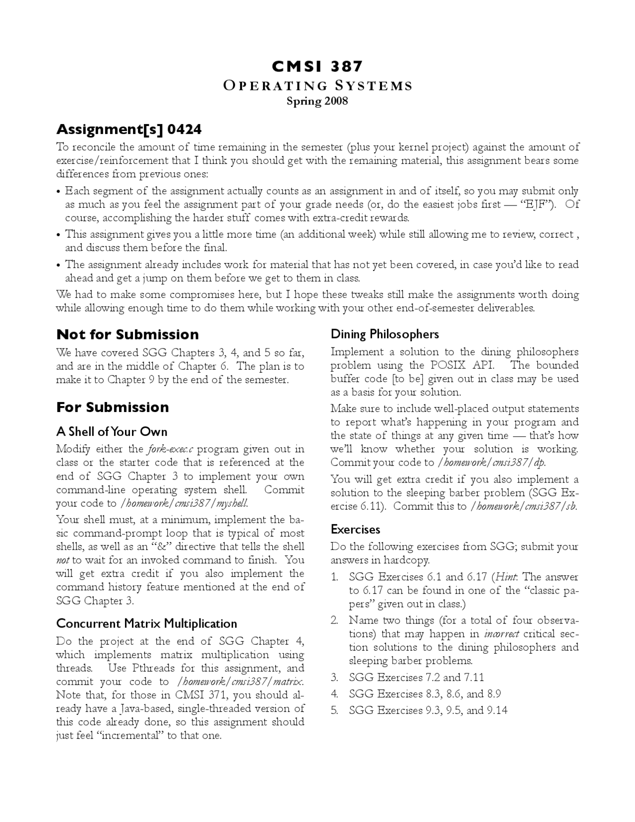 Assignment For Introduction To Operating System Cmsi 387 Docsity
