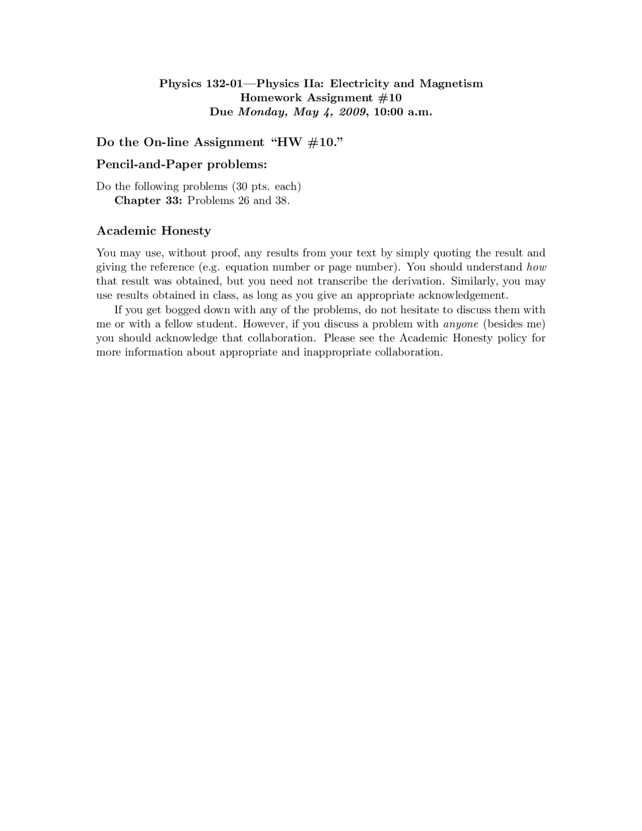Homework 10 Problems Electricity And Magnetism Phys 132 Docsity
