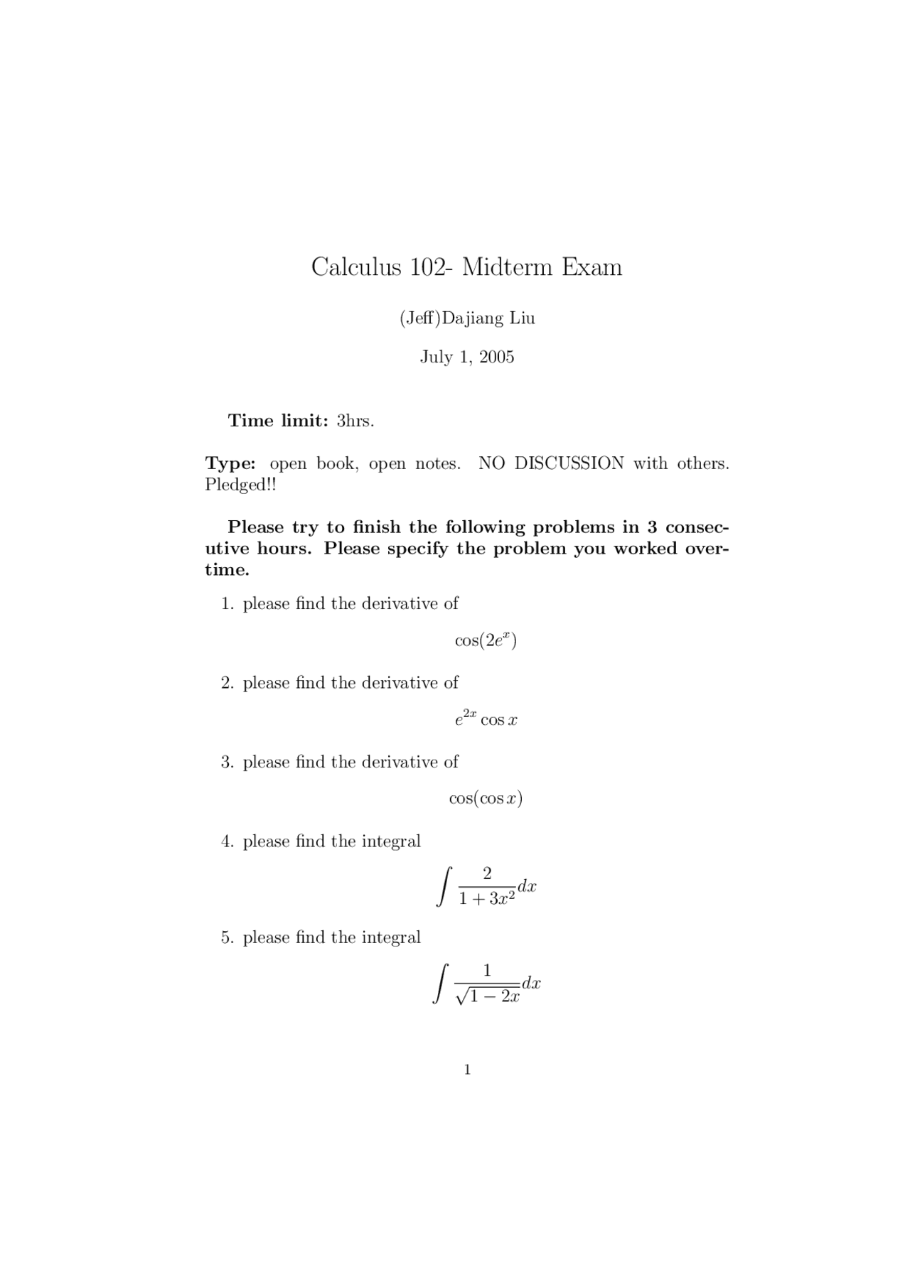 10 Questions Of Single Variable Calculus Ii Math 102 Docsity