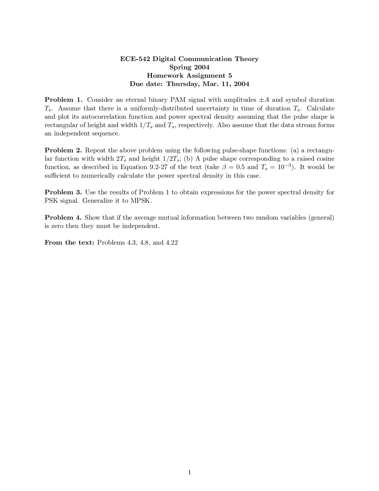 Homework 5 Digital Communication Theory Ece 542 Docsity