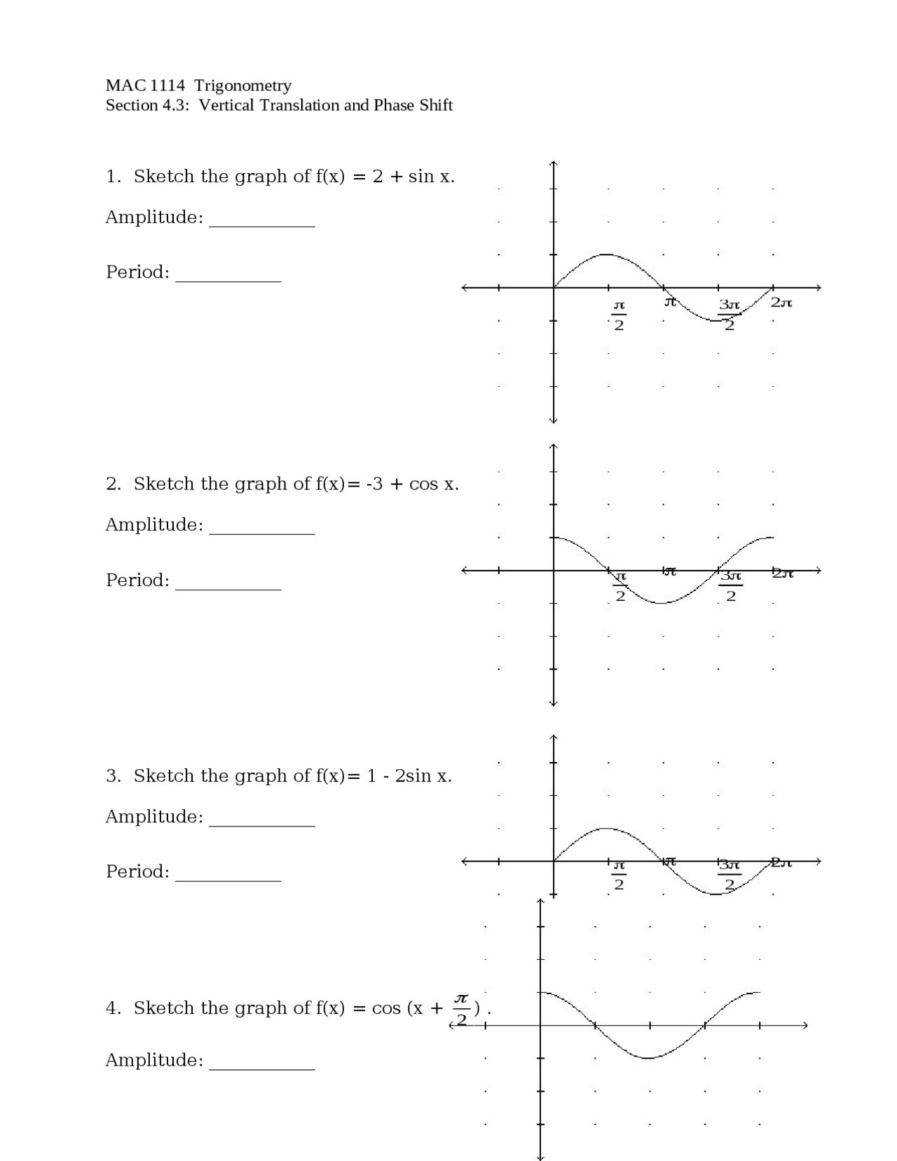 Graph Sketching of Trigonometric Functions with Vertical Translation ...