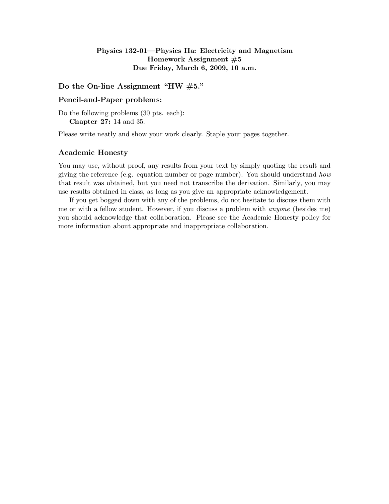 Homework 5 Practice Electricity And Magnetism Phys 132 Docsity