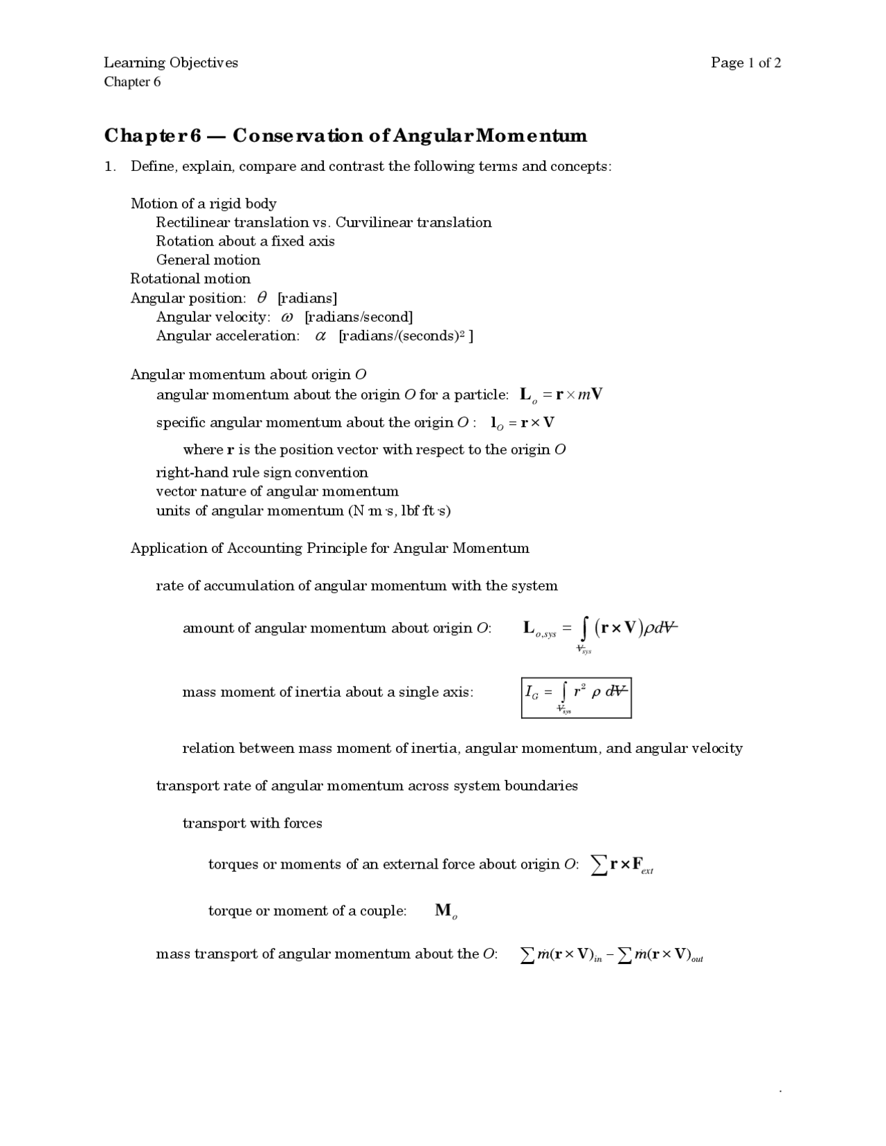 Conservation Of Angular Momentum Lecture Notes Es 201 Docsity