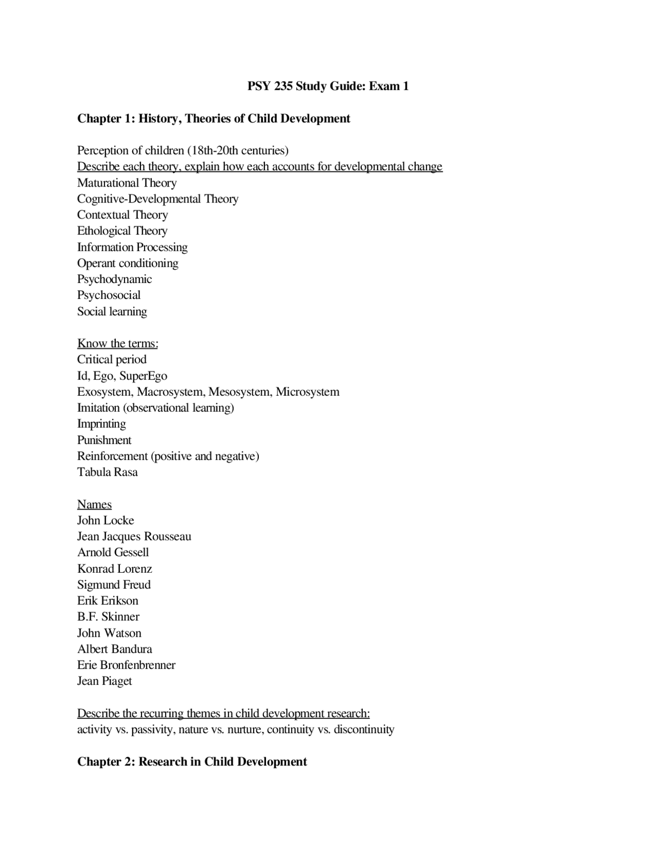 History Theories Of Child Development Exam 1 Study Guide PSY 235 history-theories-of-child-development-exam-1-study-guide-psy-235