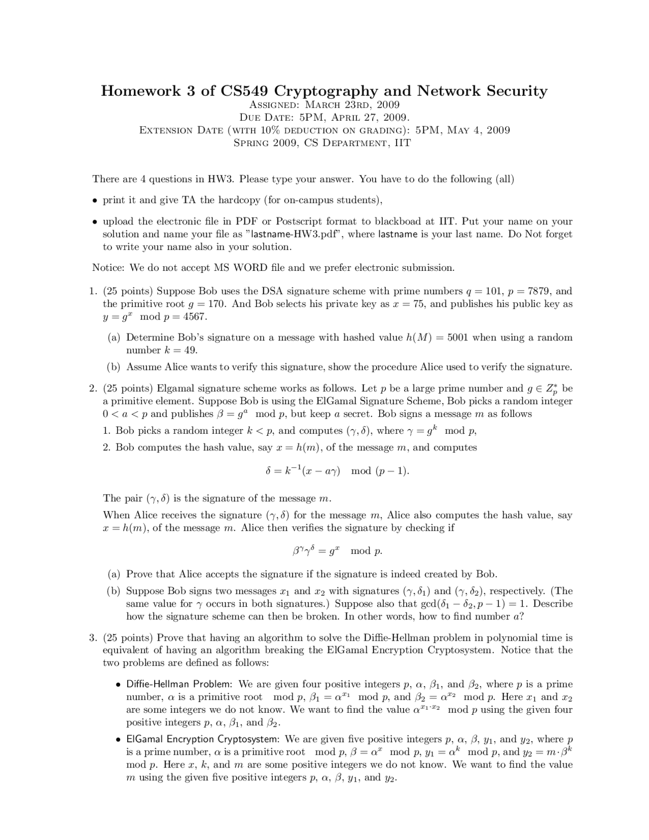 Cryptography And Network Security Assignment 3 Fall 2009 Cs 549
