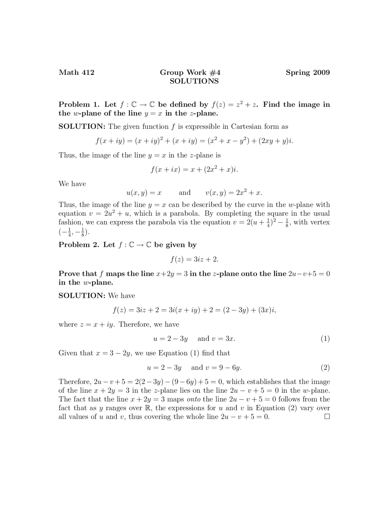 Complex Analysis - Assignment 4 Questions with Solutions | MATH 412 ...