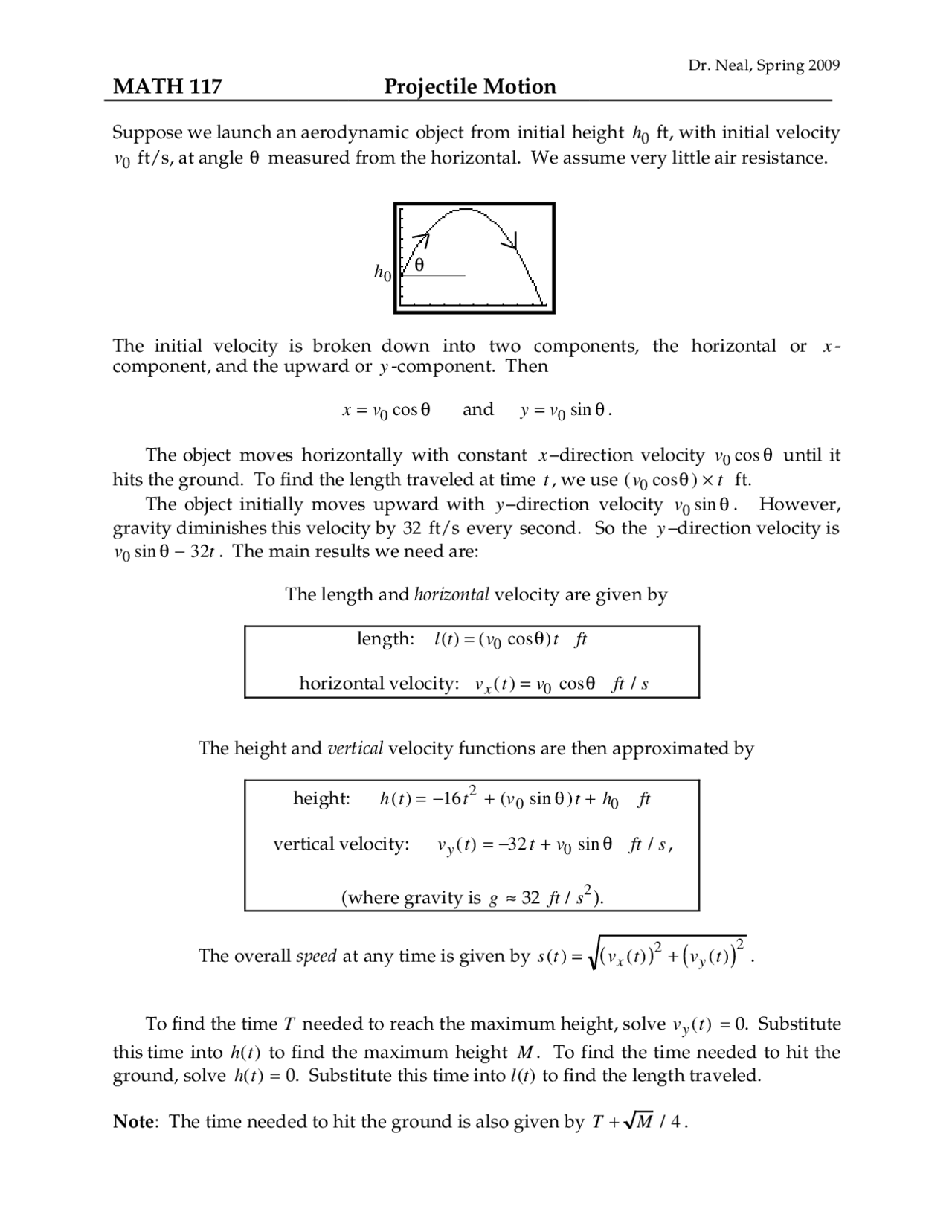 Solved Questions on Projectile Motion - Trigonometry | MATH 117 - Docsity