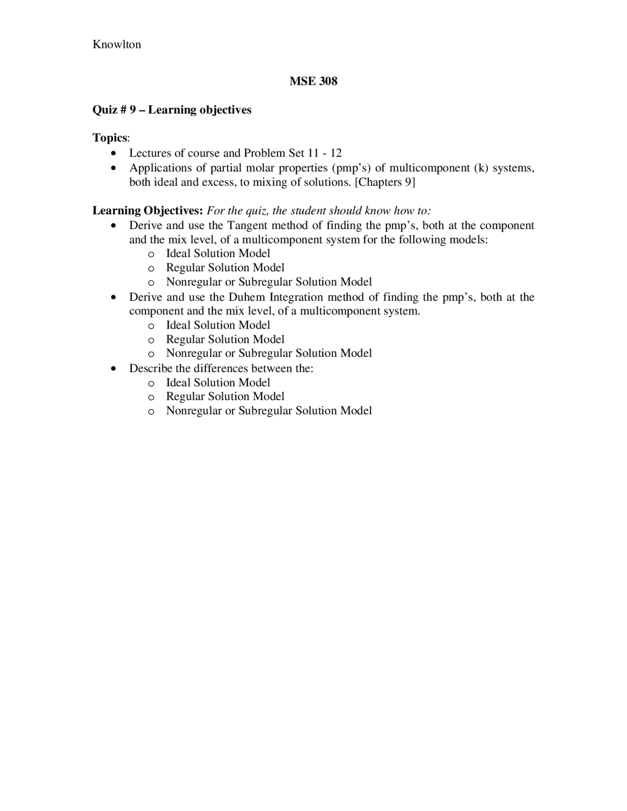 Learning Objectives For Quiz 9 Thermodynamics Of Materials Mse 308