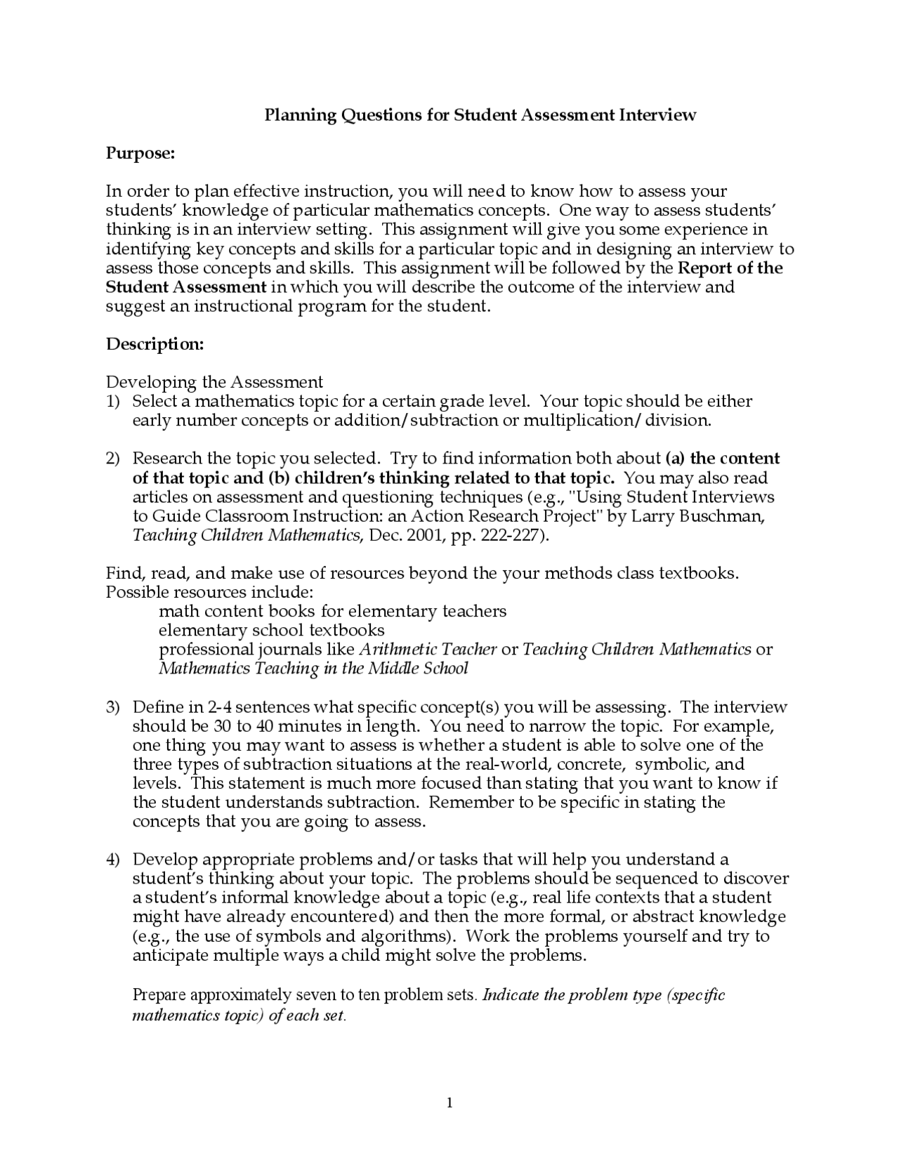 Assessment Interview - Methods of Instruction Mathematics Curriculum Elementary School | MATH ...