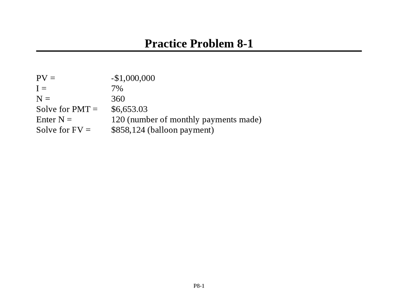 Practice Problems For Assignment Real Estate Investment Analysis