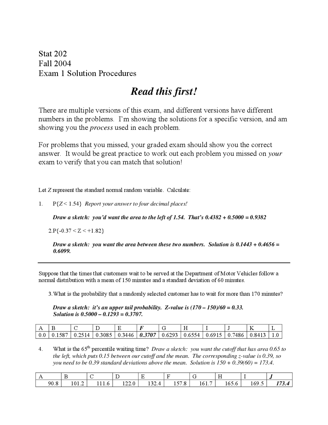 Business Statistics Ii Exam 1 Solution Procedures Stat 202 Docsity