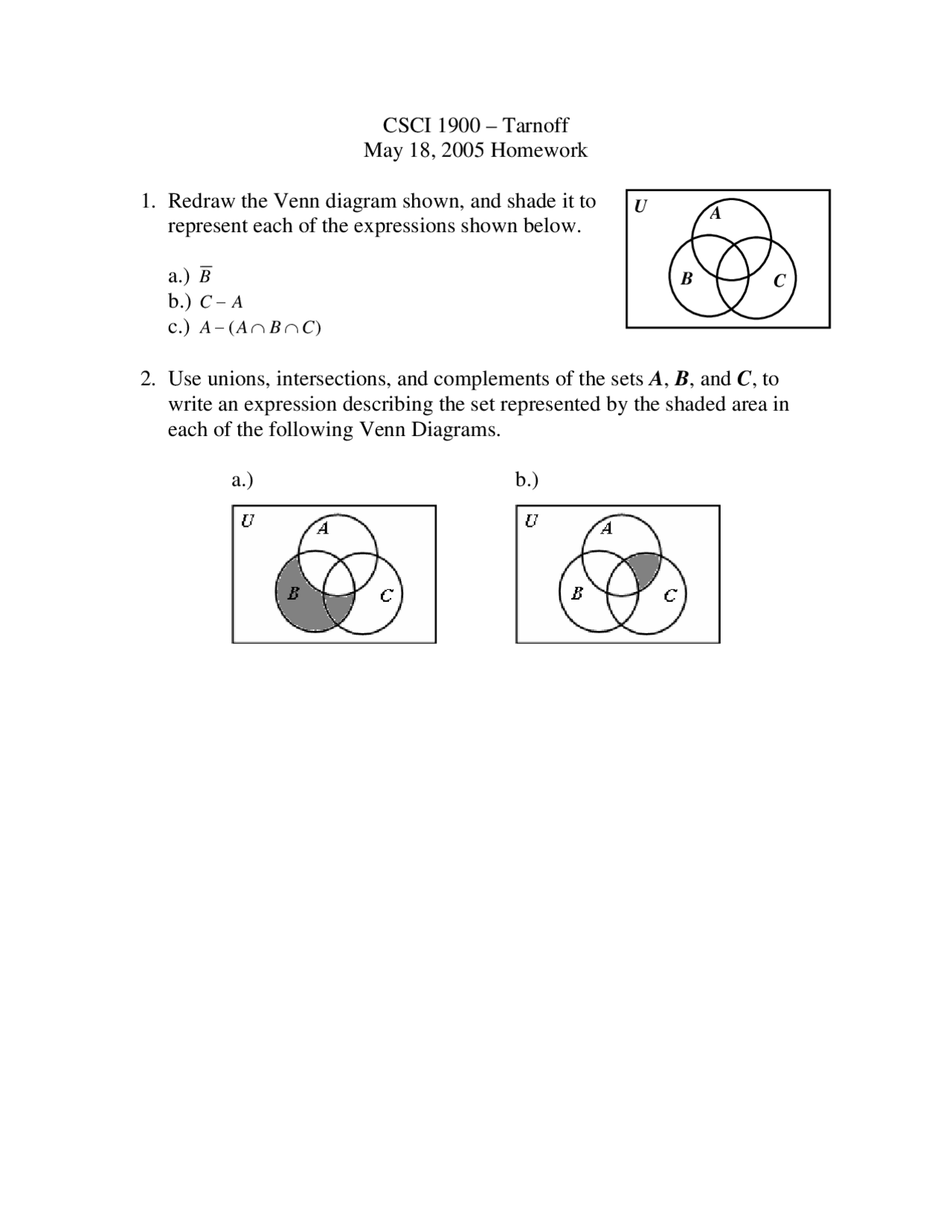 2 Questions On Homework Mathematics For Computer Science Csci 1900