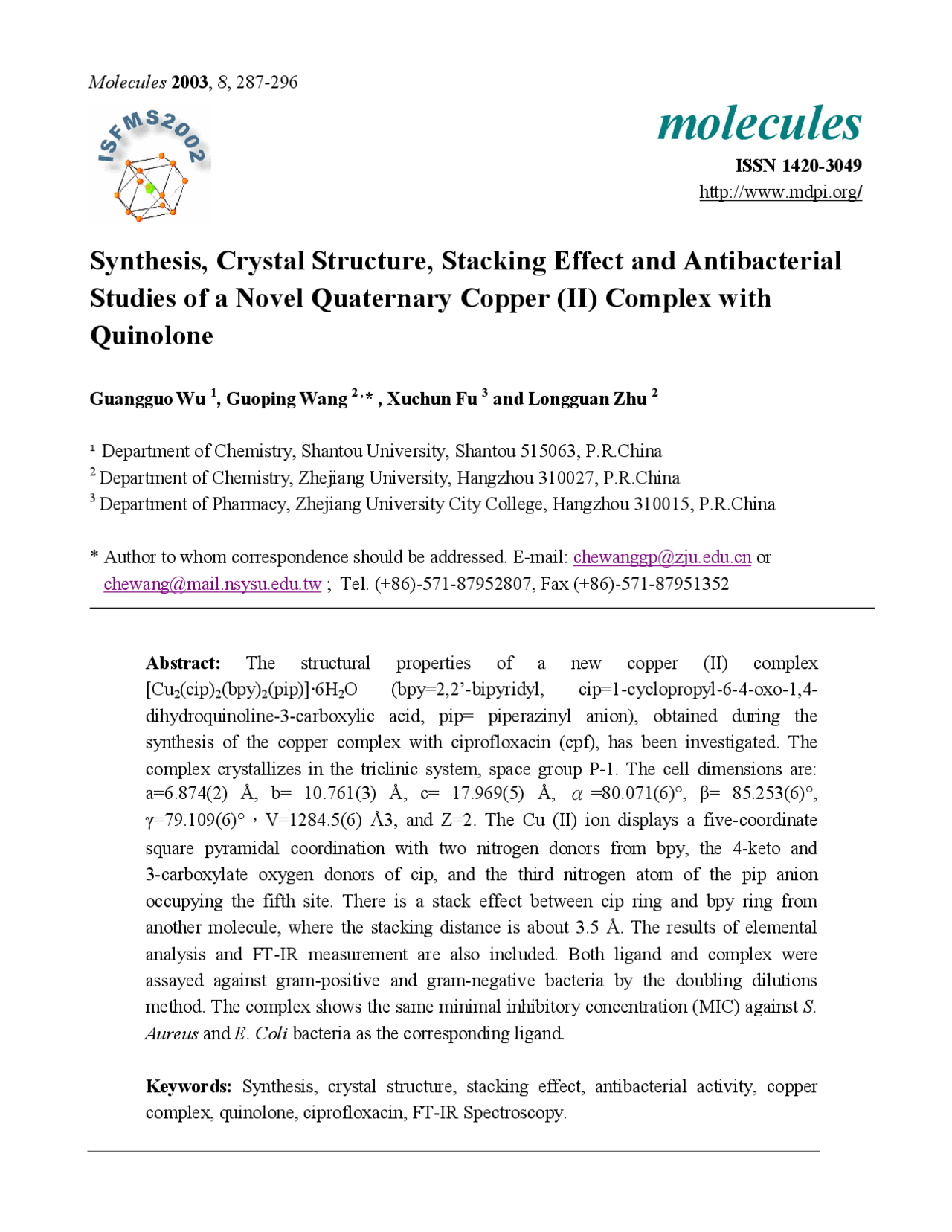 Synthesis Crystal Structure And Stacking Effects Paper Che T312